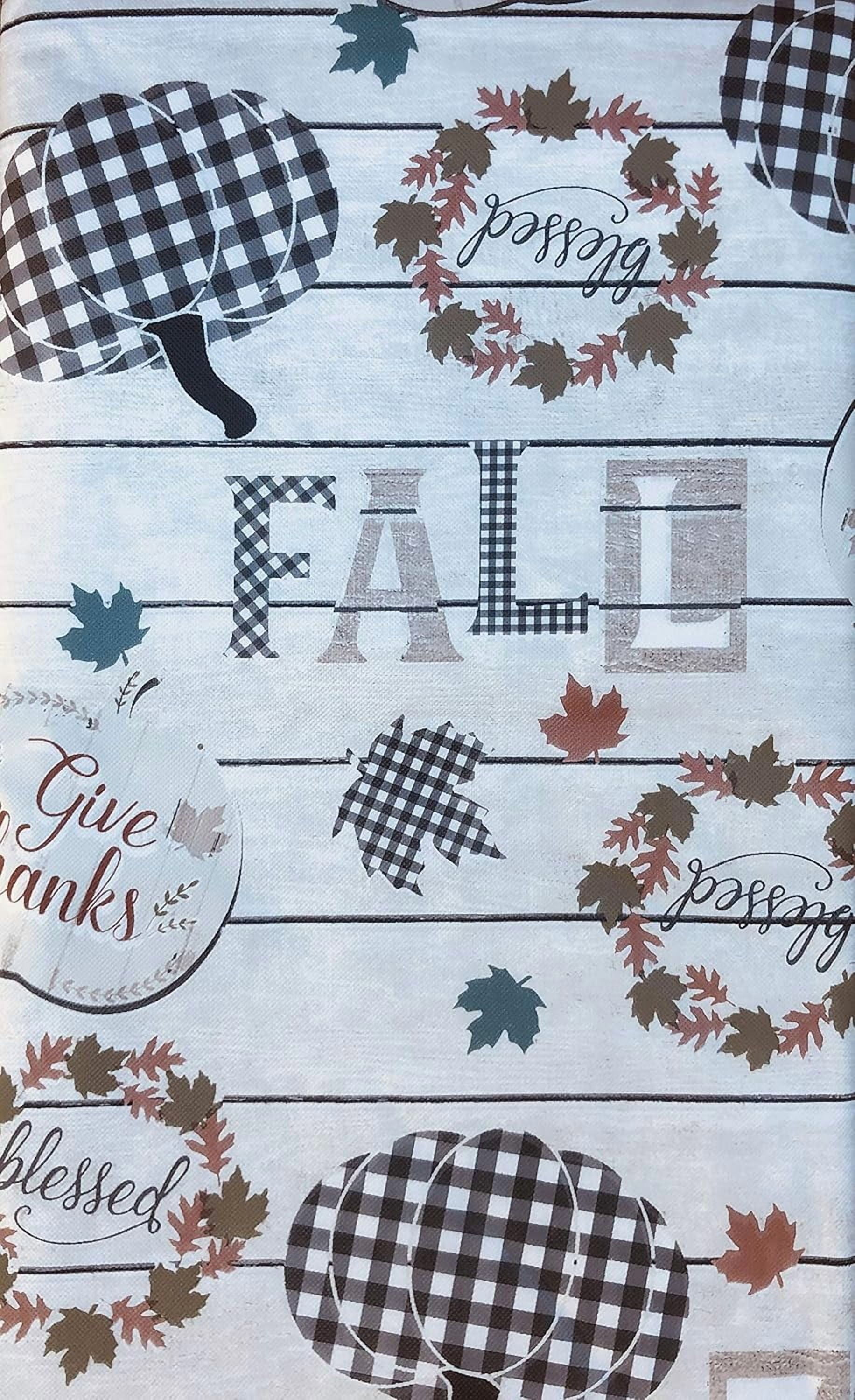 Fall Rustic Plaid Pumpkins Leaves Wreaths and Sayings on White Wood ...