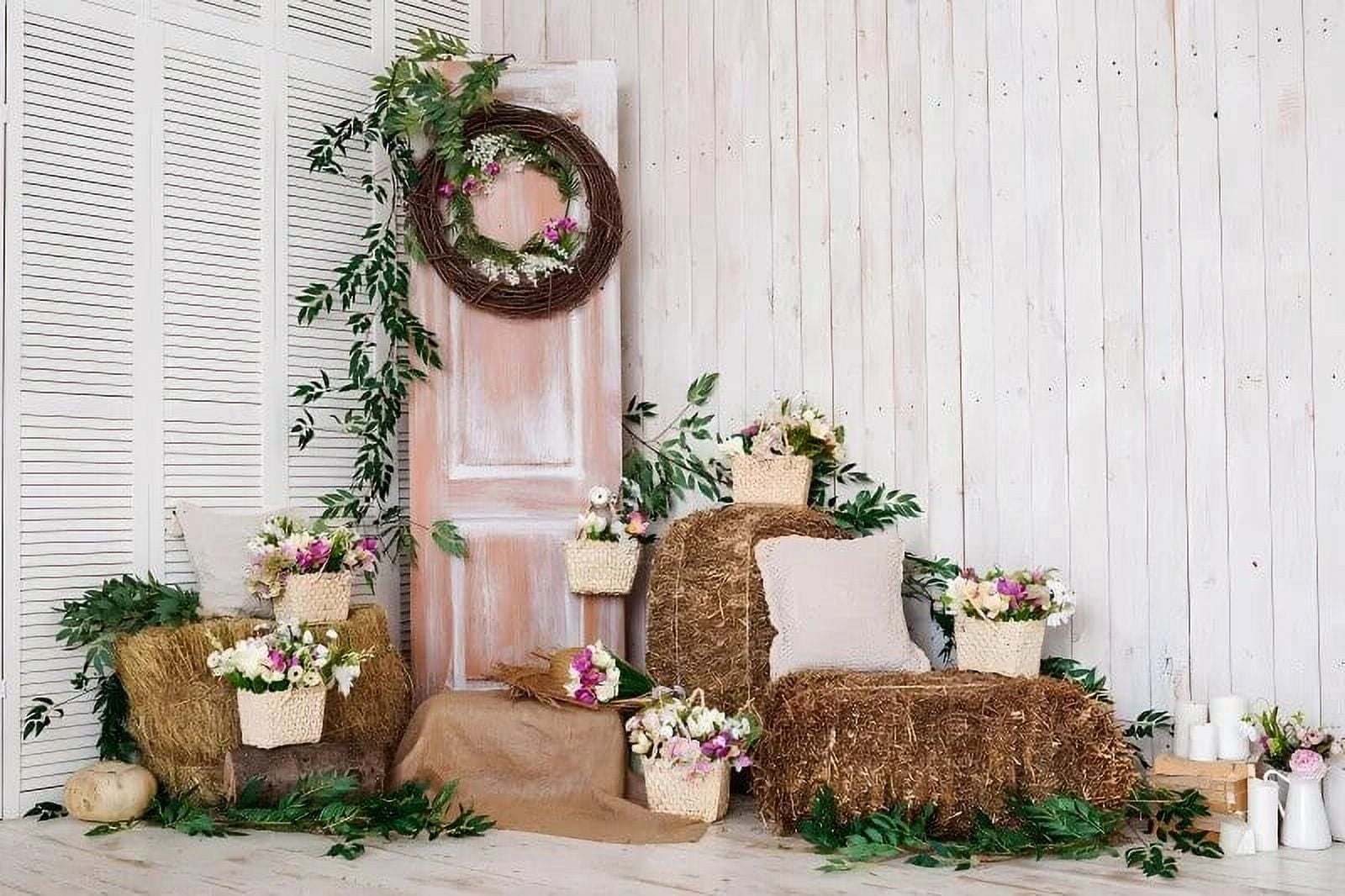 Fall Rustic Wooden Straw Flower Photo Backdrop Autumn Wreath Barn Kids ...