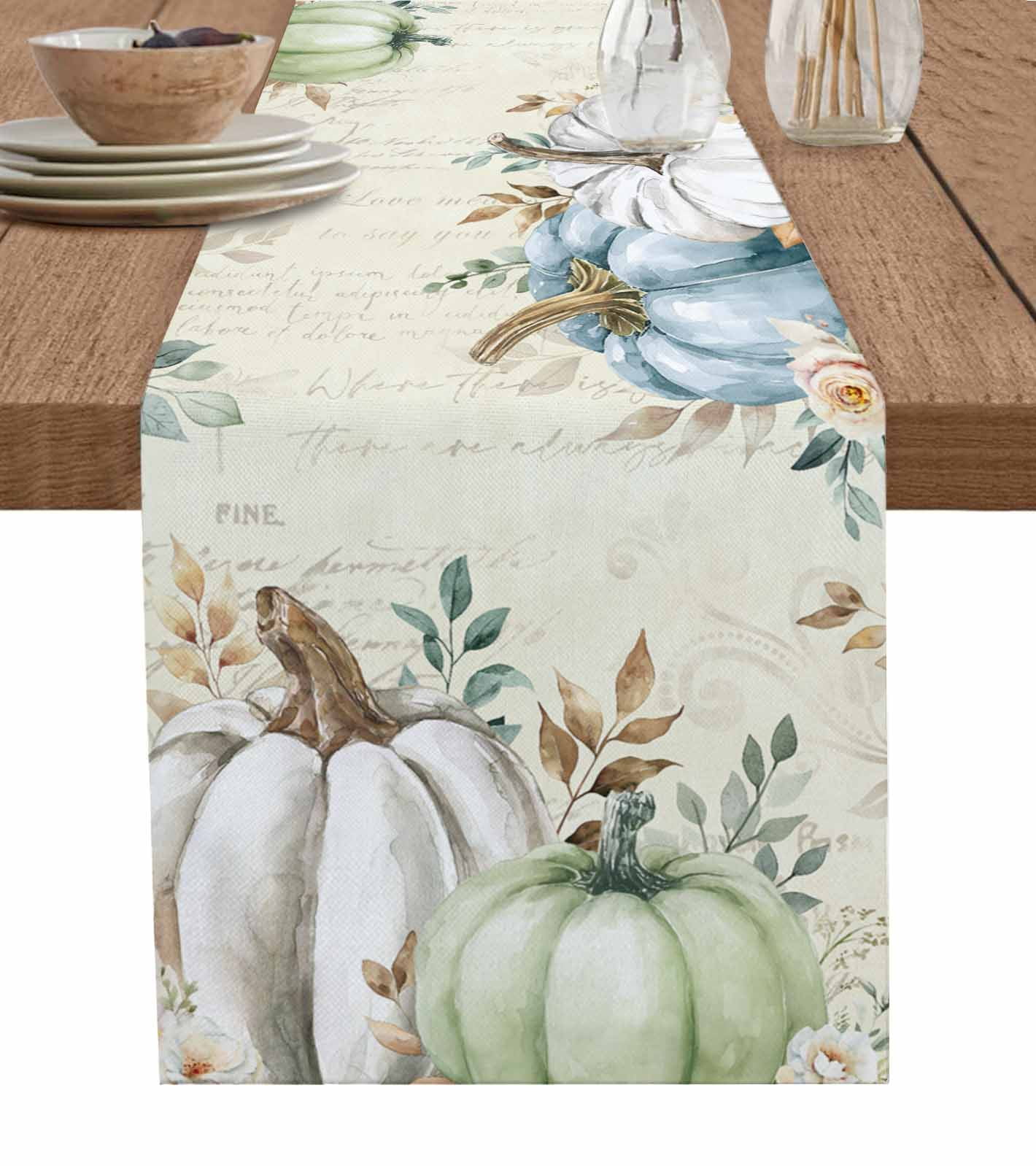 Fall Sage Green Blue Burlap-Cotton Table Runner 120 Inches Long ...