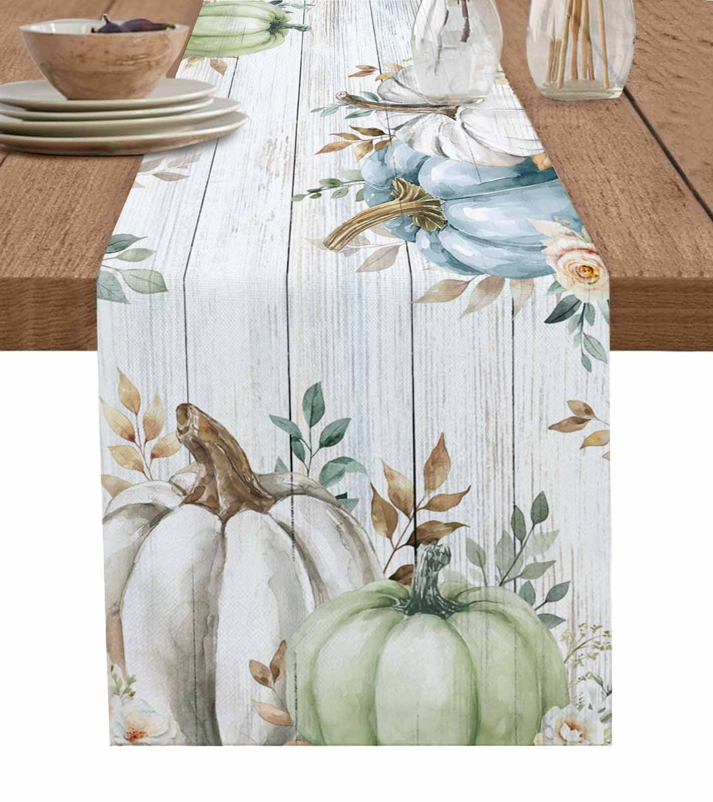 Fall Sage Green Blue Burlap-Cotton Table Runner 90 Inches Long ...