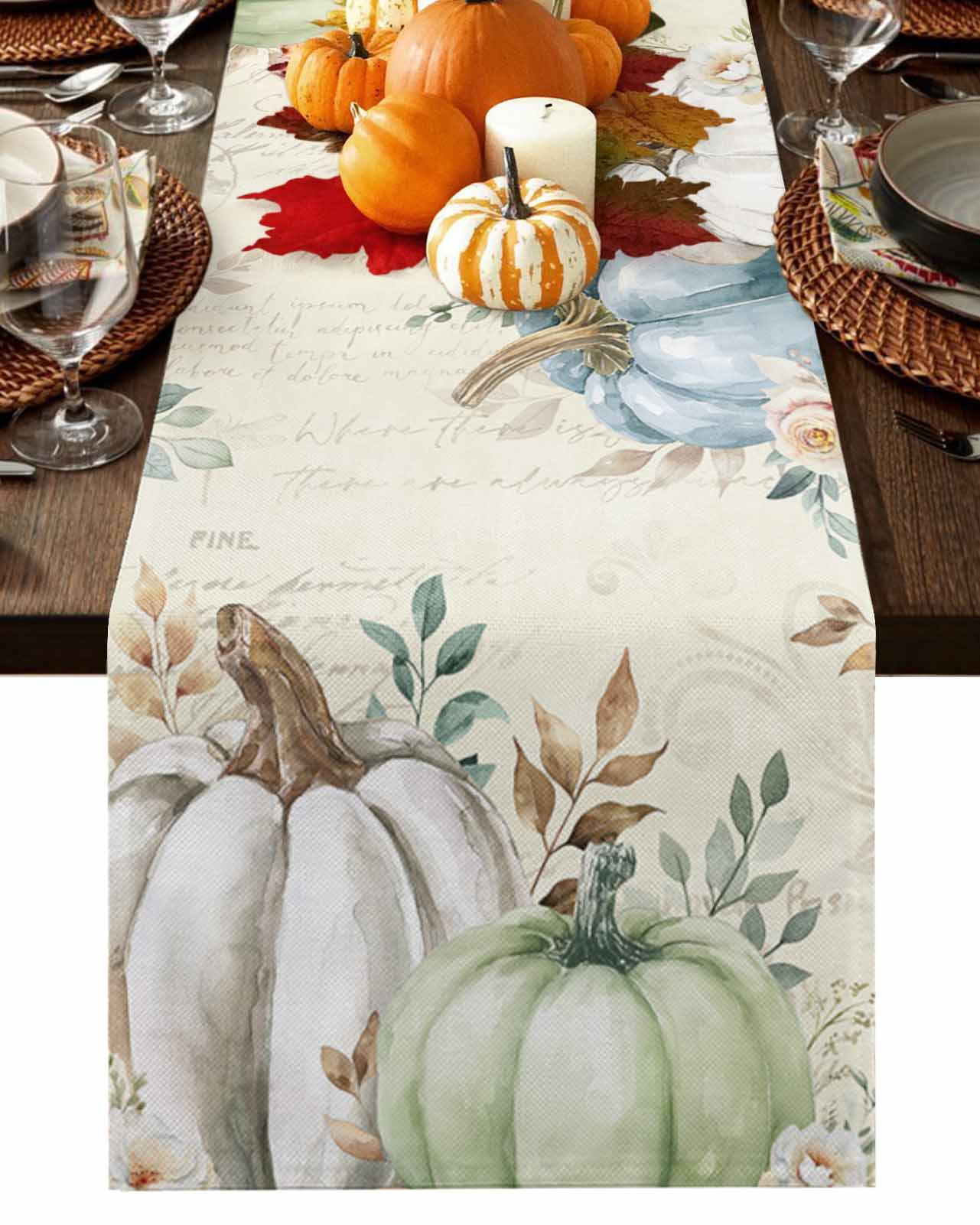Fall Sage Green Blue Table Runner-Cotton Linen- 70 Inch Holiday Dresser ...