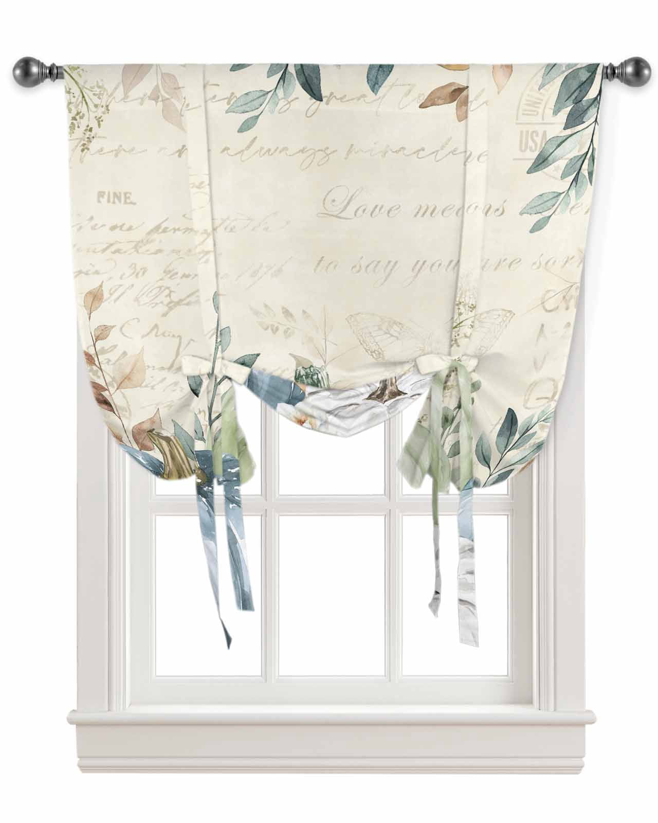 Fall Sage Green Blue Tie Up Curtains for Kitchen Bathroom Bedroom ...