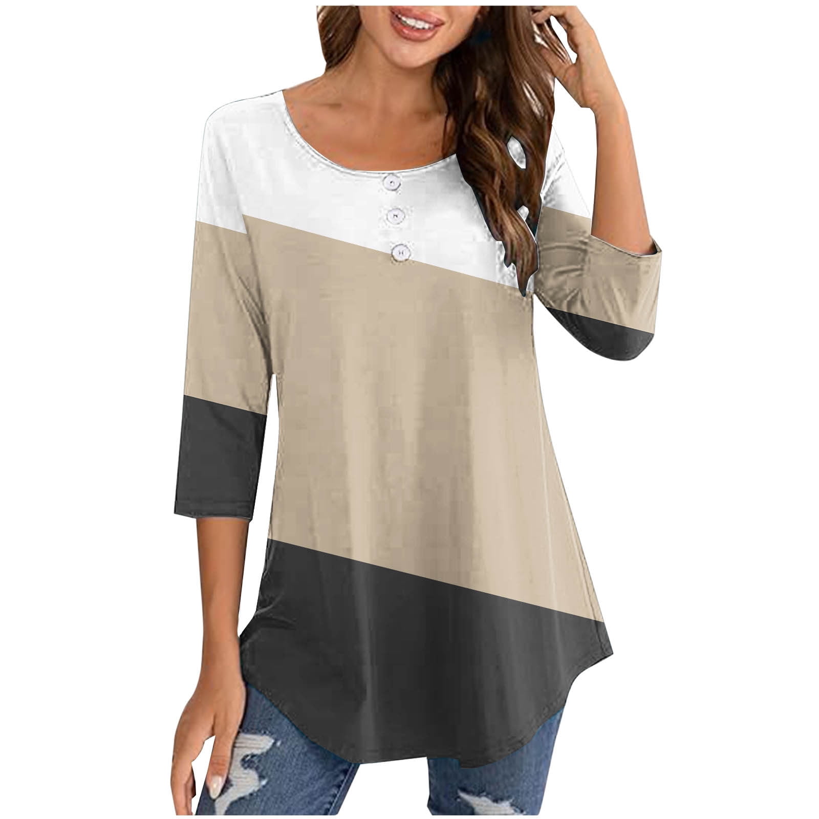 Fall Saving 2025 QUINDOS Tunic Women Tshirts 3/4 Sleeve Tops for Women ...