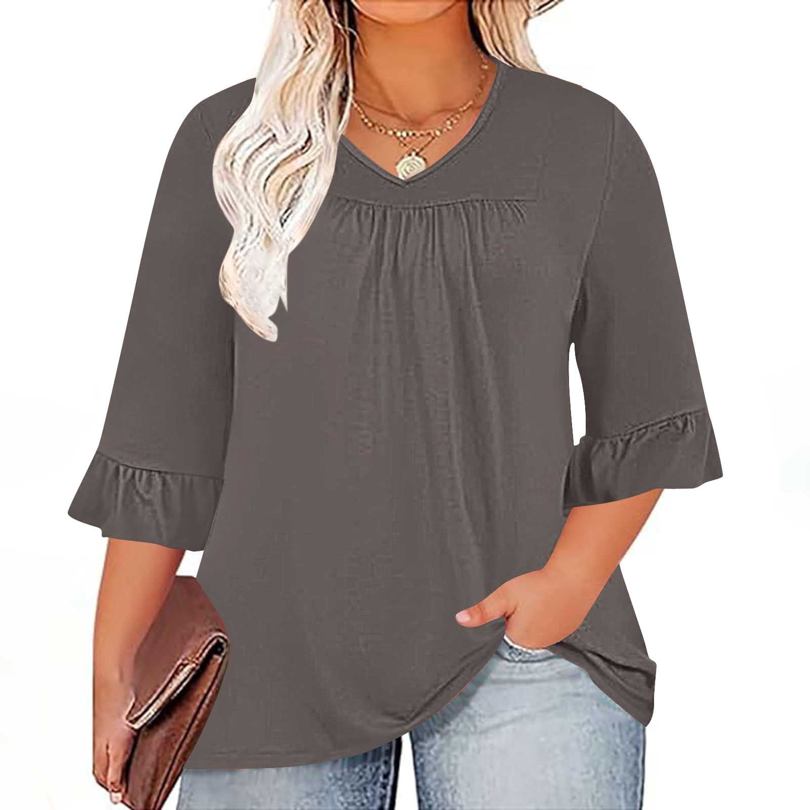 Fall Saving QUINDOS Plus Size Women Shirts 3/4 Sleeve Women's Tops ...