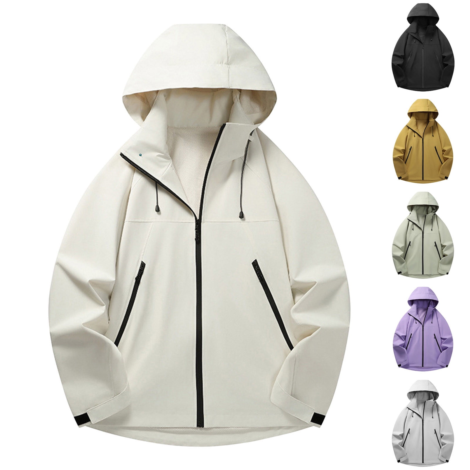 Kctiaxy Gray Mens Rain Jacket Long Sleeve Waterproof Windbreaker Jacket ...