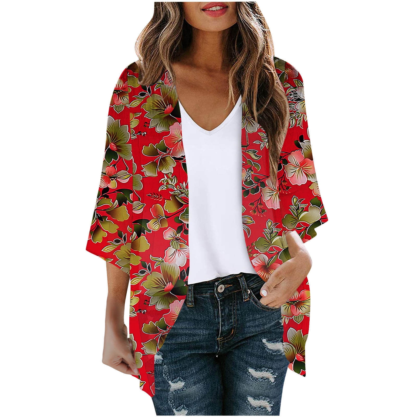 Fall Savings Clearance Axiiglly Cardigan for Women Hawaii Floral Print ...