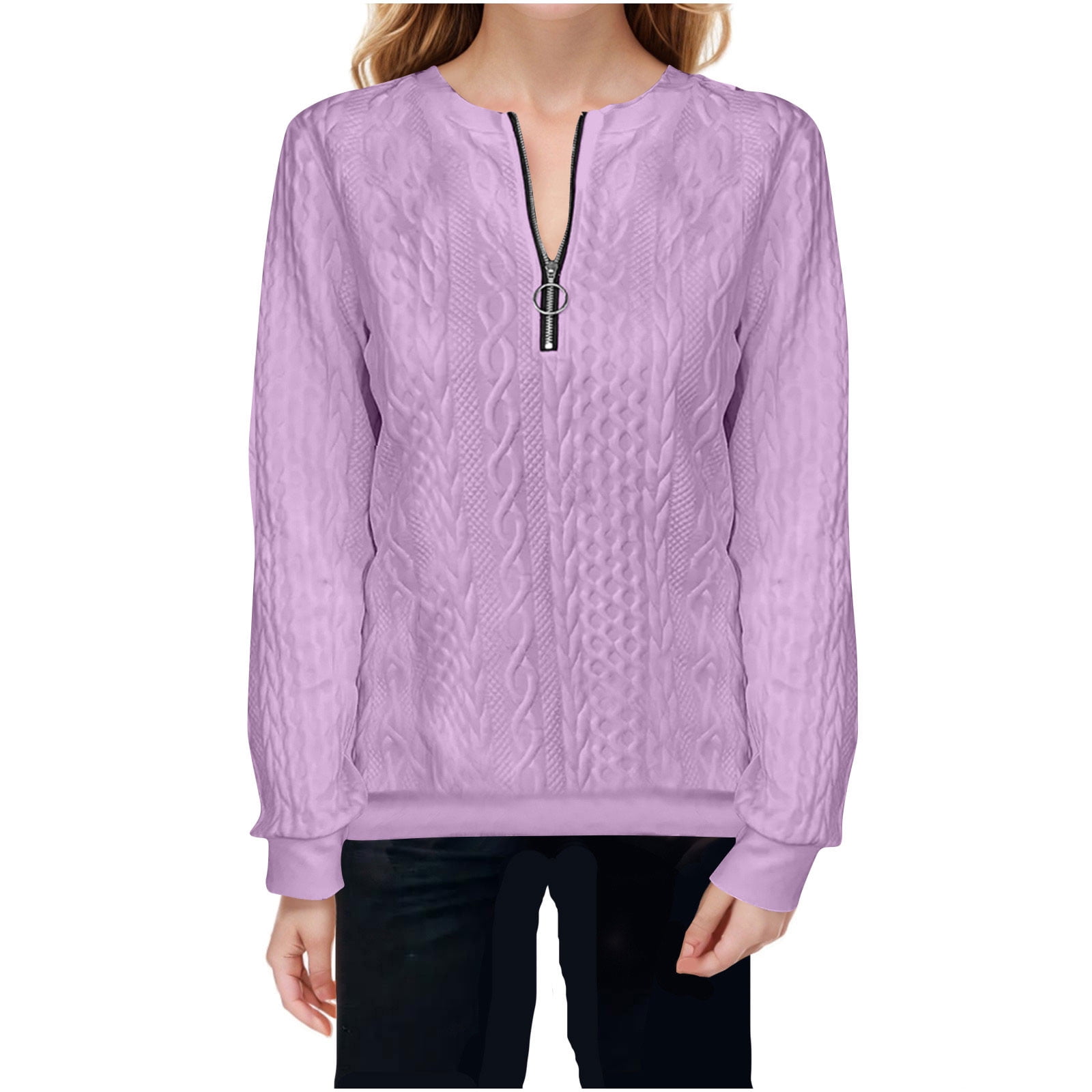 Fall Savings Clearance Casual Long Sleeve Texture Tops for Women Half ...