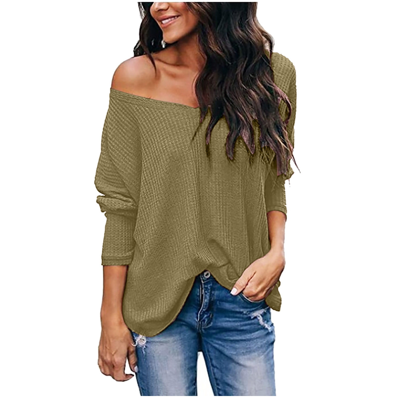 Gakvov Plus Size Tunic Tops: Off Shoulder Long Sleeve Oversized ...