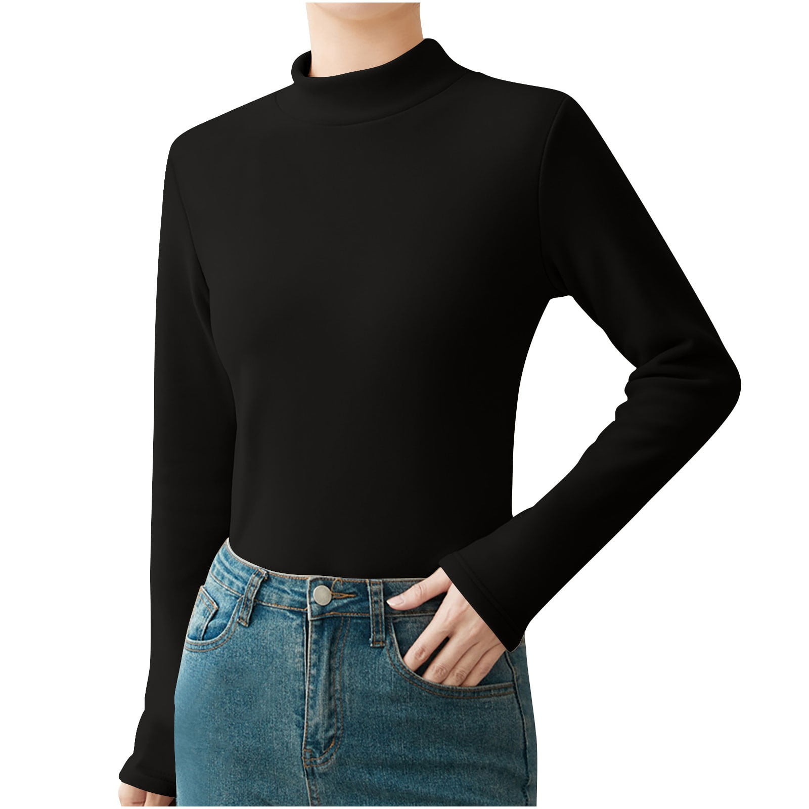 Womens Mock Neck Long Sleeve Tops For Layering New Trends Basic Under ...
