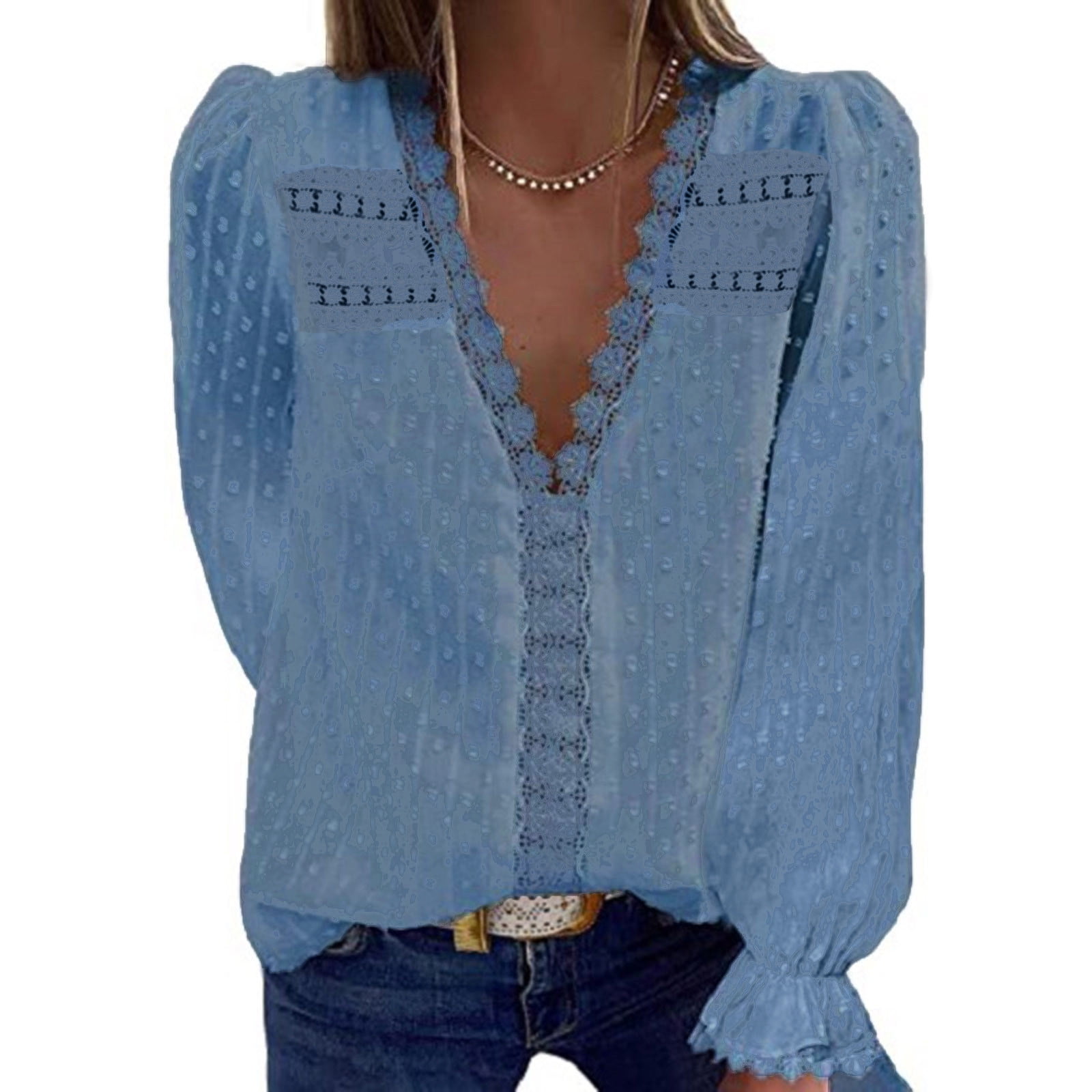 Fall gakvbuo Fancy Tops for Women Dressy Blouses Tops Lace Point Shirt ...