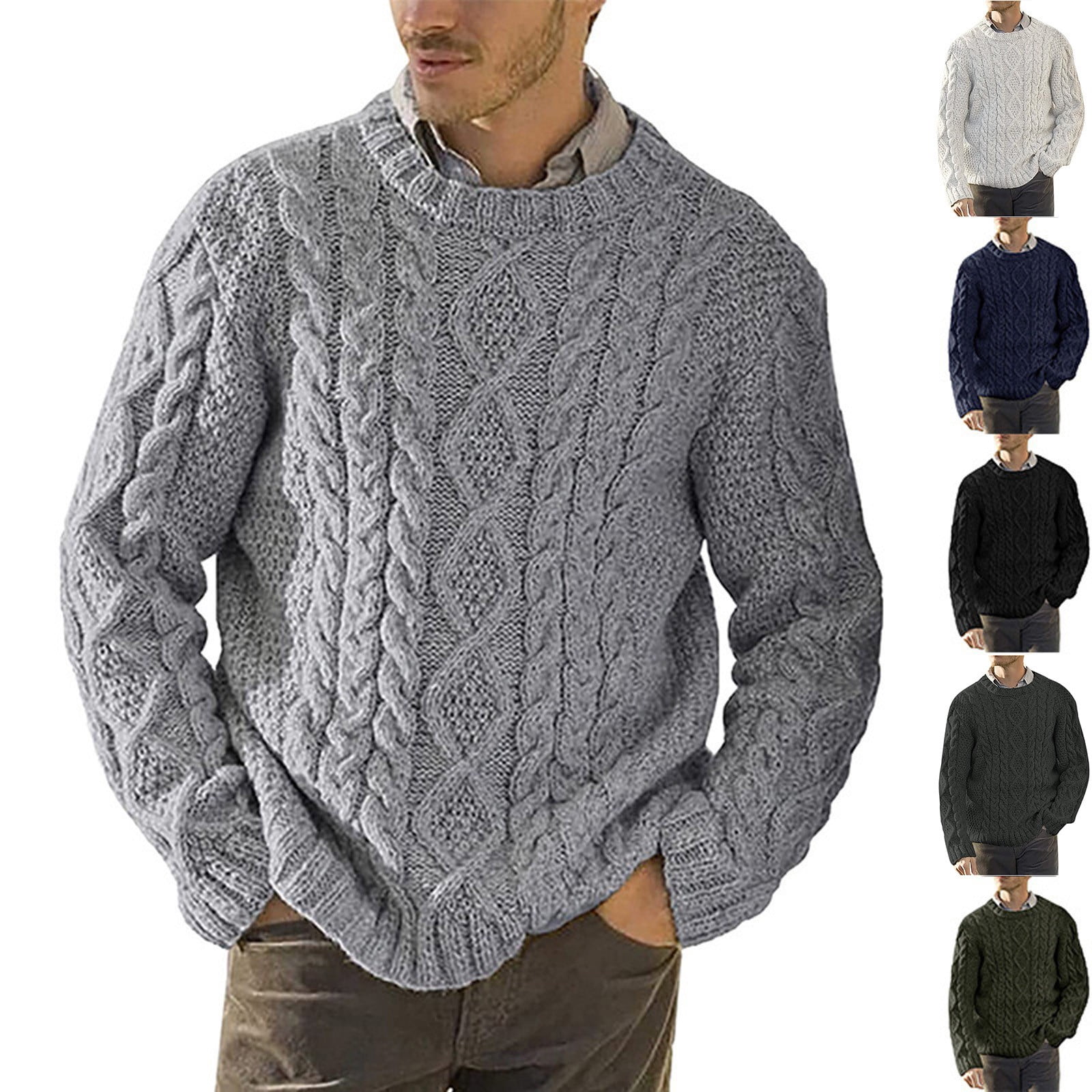 Fall Savings USSUMA Long Sleeve Sweater Long Sleeve Chunky Round Neck ...