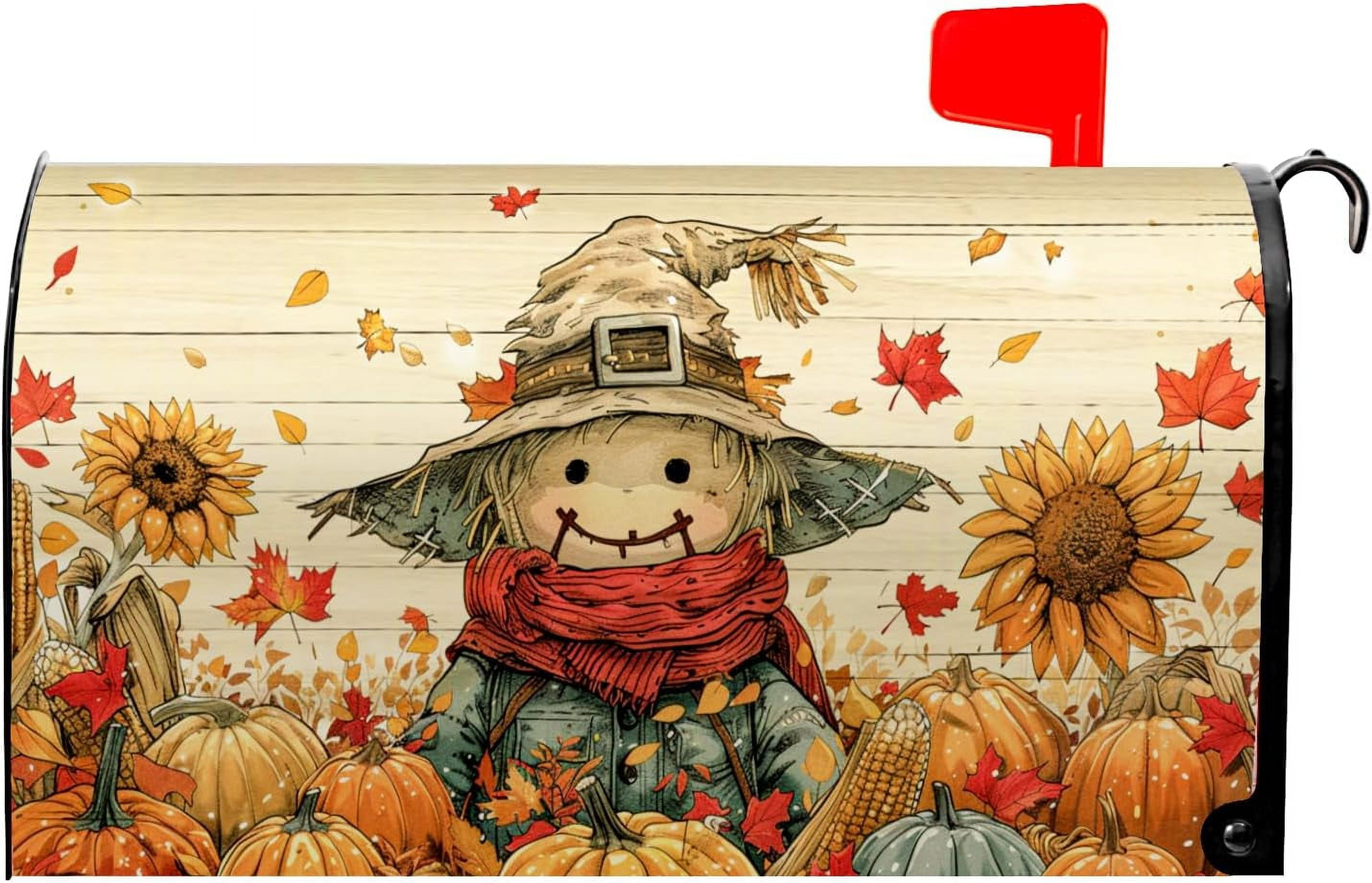 Fall Scarecrow Magnetic Mailbox Covers Autumn Harvest Pumpkin Sunflower ...