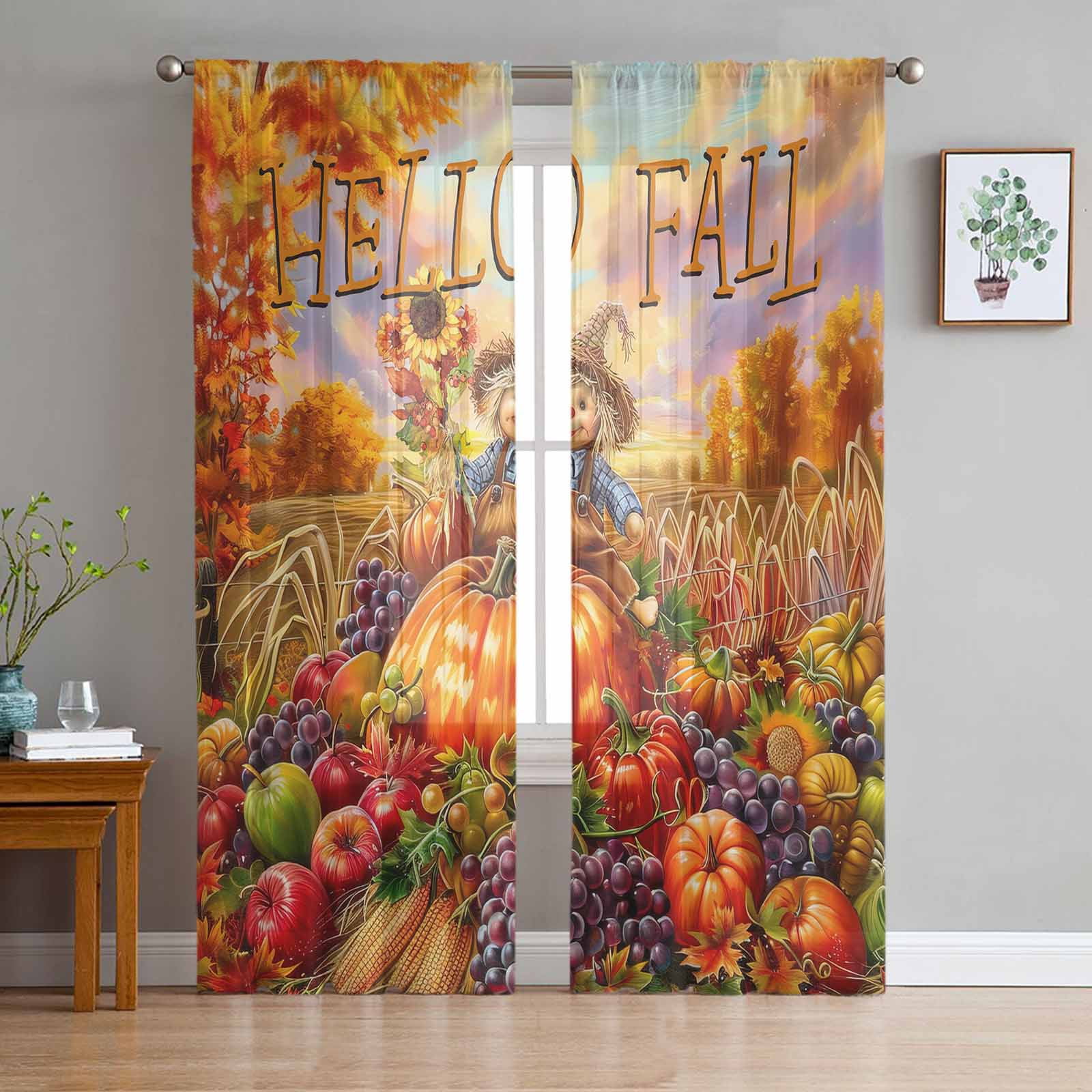 Fall Scarecrows Sheer Curtains 63 Inches Length 2 Panels Set, Window ...