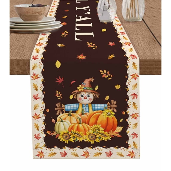 Fall Scarecrows Table Runner 108 Inches, Thanksgiving Pumpkin Harvest ...