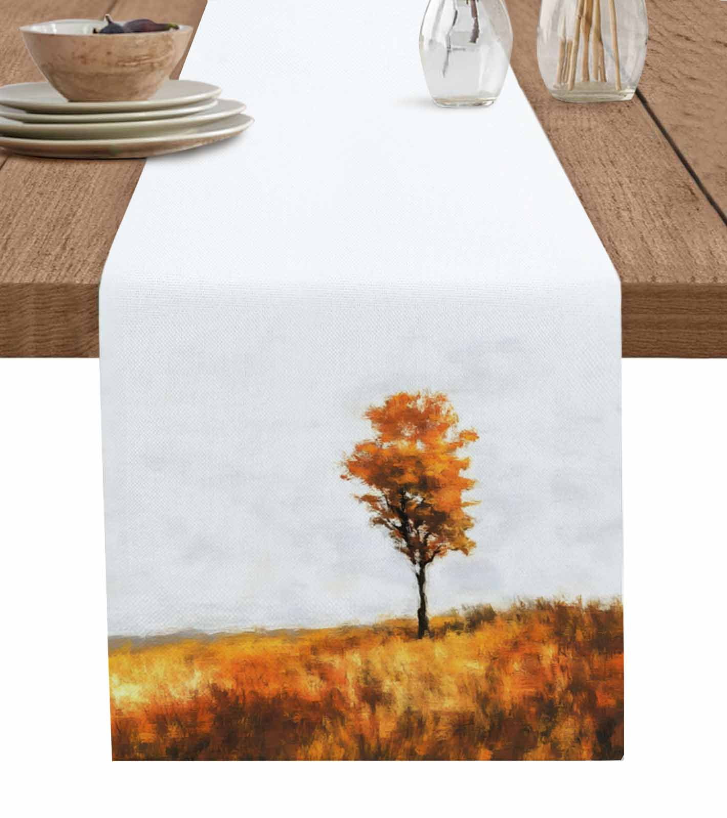 Fall Scenery Trees Table Runner 72 Inches, Autumn Yellow Leaves Natural ...