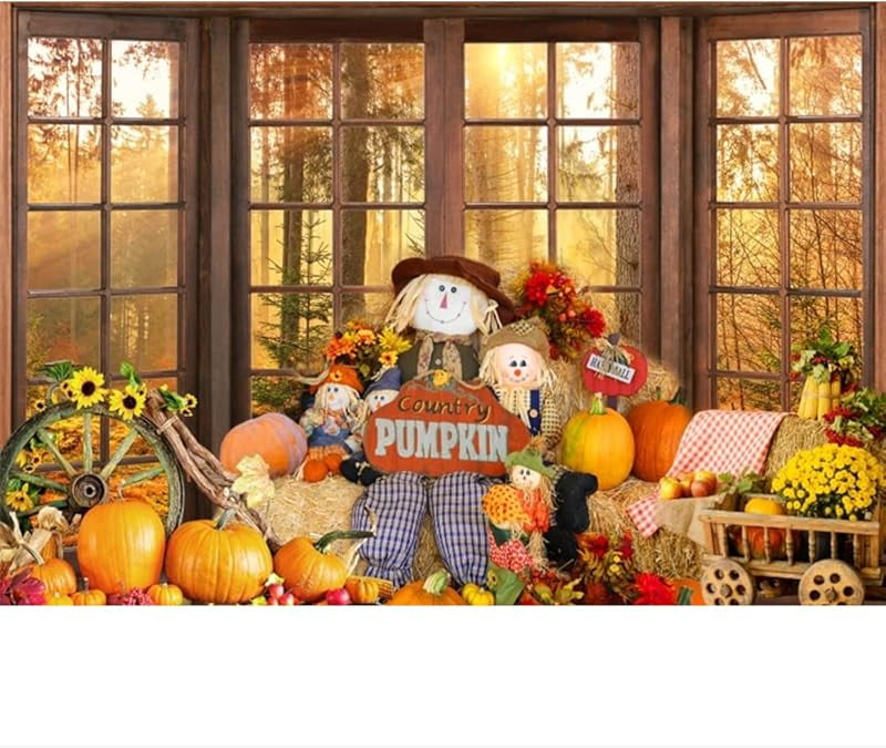 Fall Season Backdrop Pumpkin Autumn Harvest Haystack Maple Leaves ...