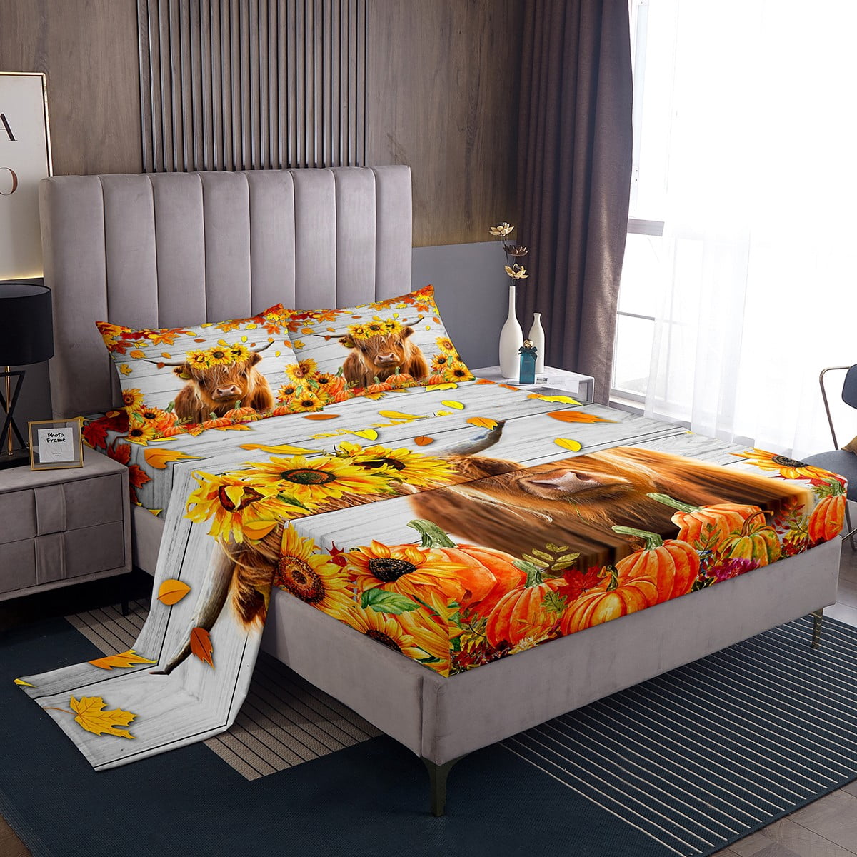 Fall Season Sheet Set Full Brown Highland Cow Print Bed Sheets Set ...