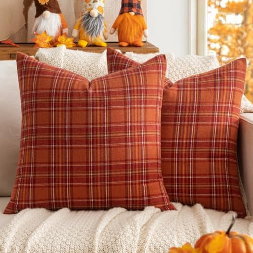 Fall Set of 2 Scottish Tartan Plaid Throw Pillow Covers Farmhouse ...
