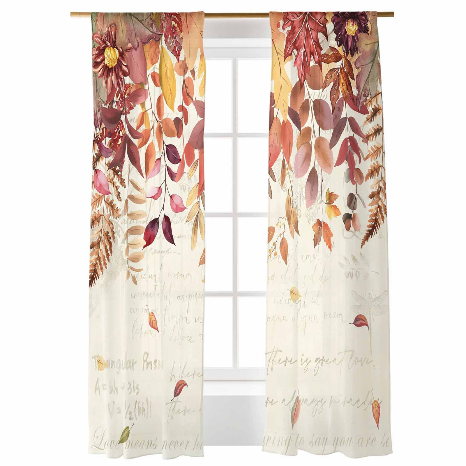 Fall Sheer Curtains 108 inches Long, Eucalyptus Leaves Yellow Leaf ...