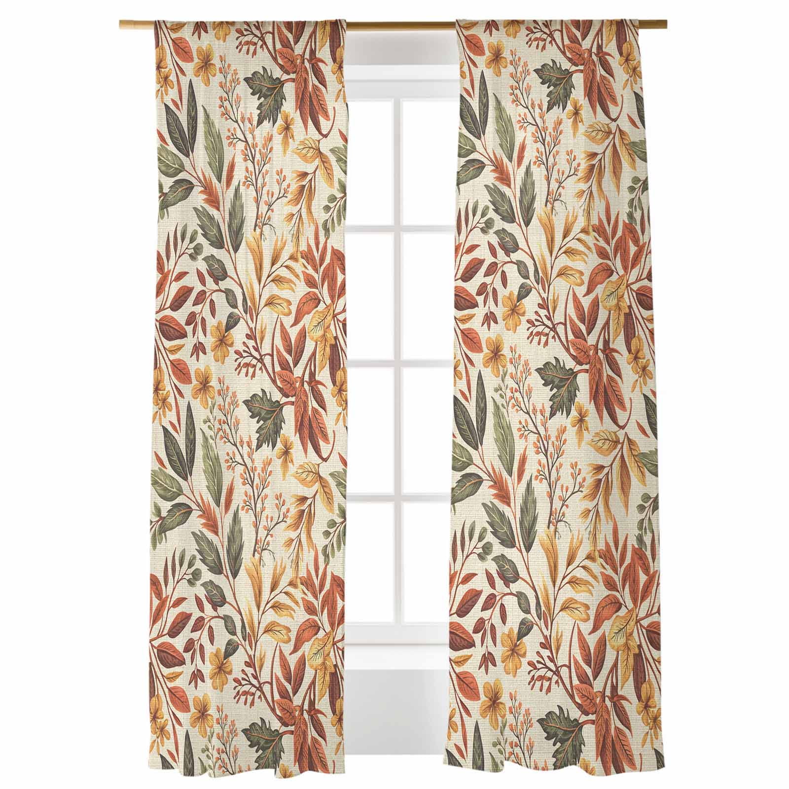 Fall Sheer Curtains 108 inches Long, Fallen Leaves Retro Leaf Plant ...