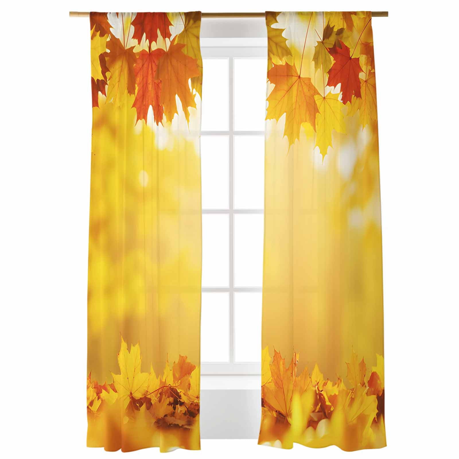 Fall Sheer Curtains 108 inches Long, Leaf Maple Leaf Fallen Leaves ...