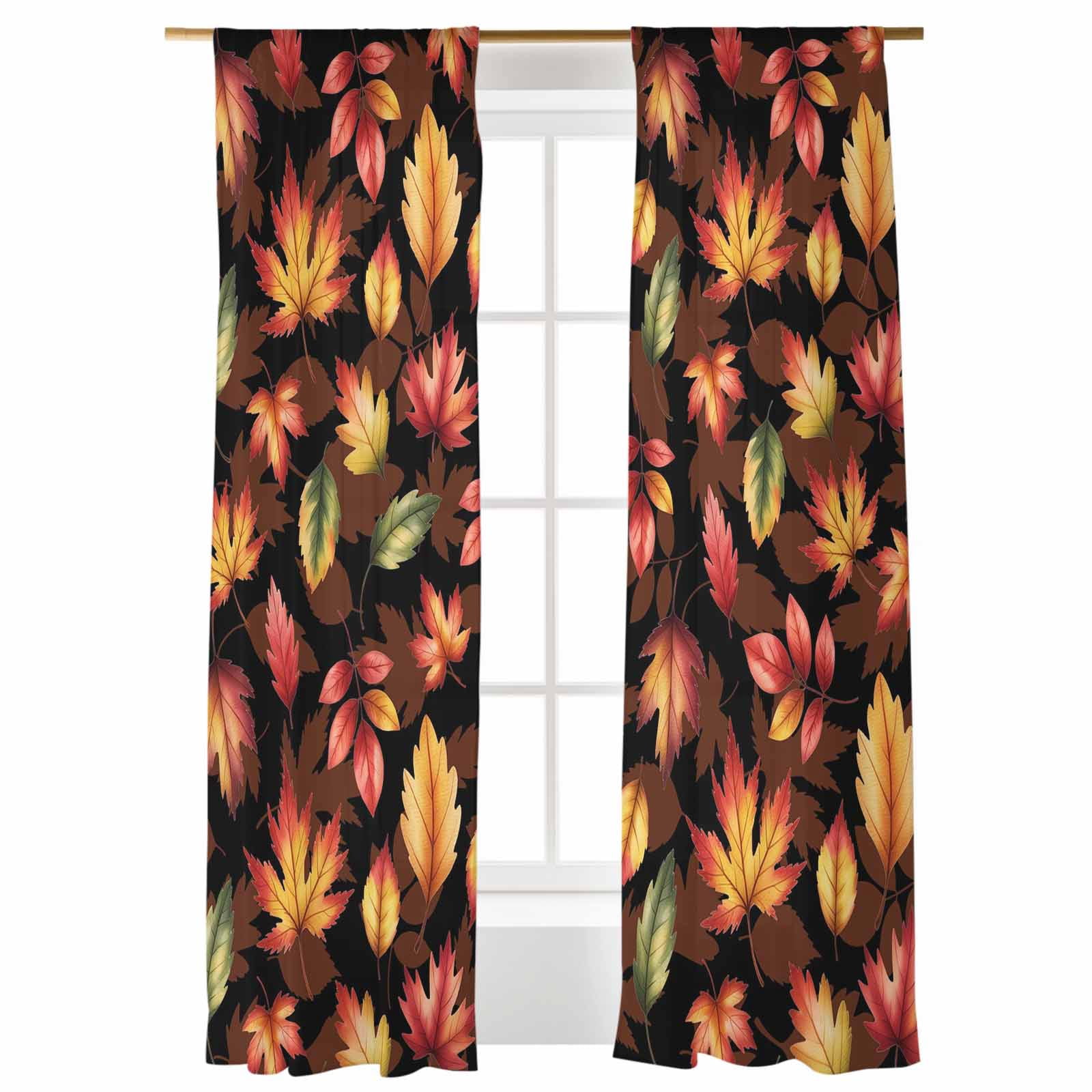 Fall Sheer Curtains 108 inches Long, Maple Leaf Country Watercolor ...