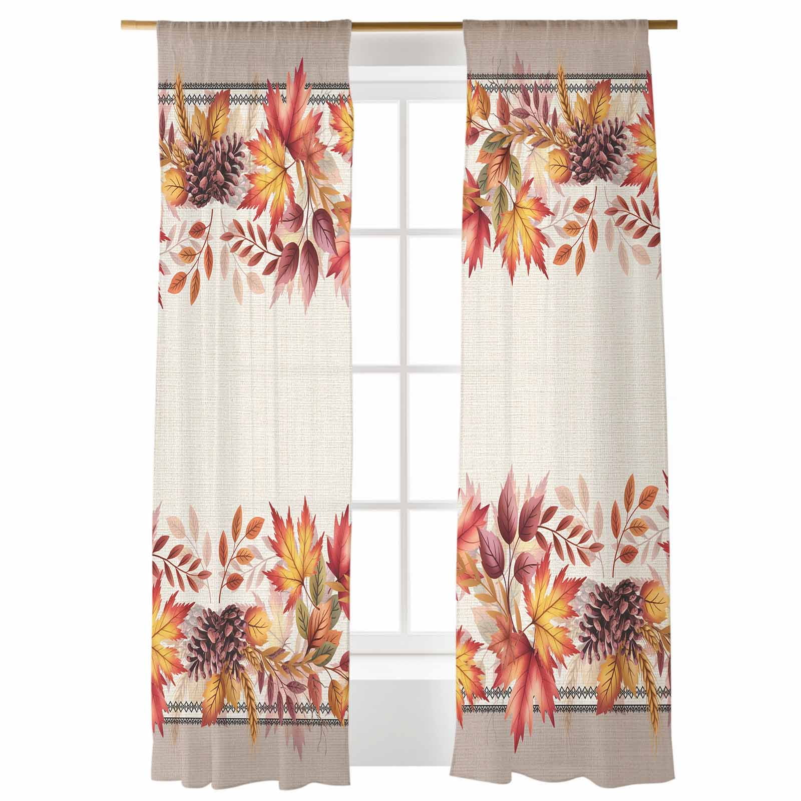 Fall Sheer Curtains 108 inches Long, Maple Leaf Pine Cones Harvest ...