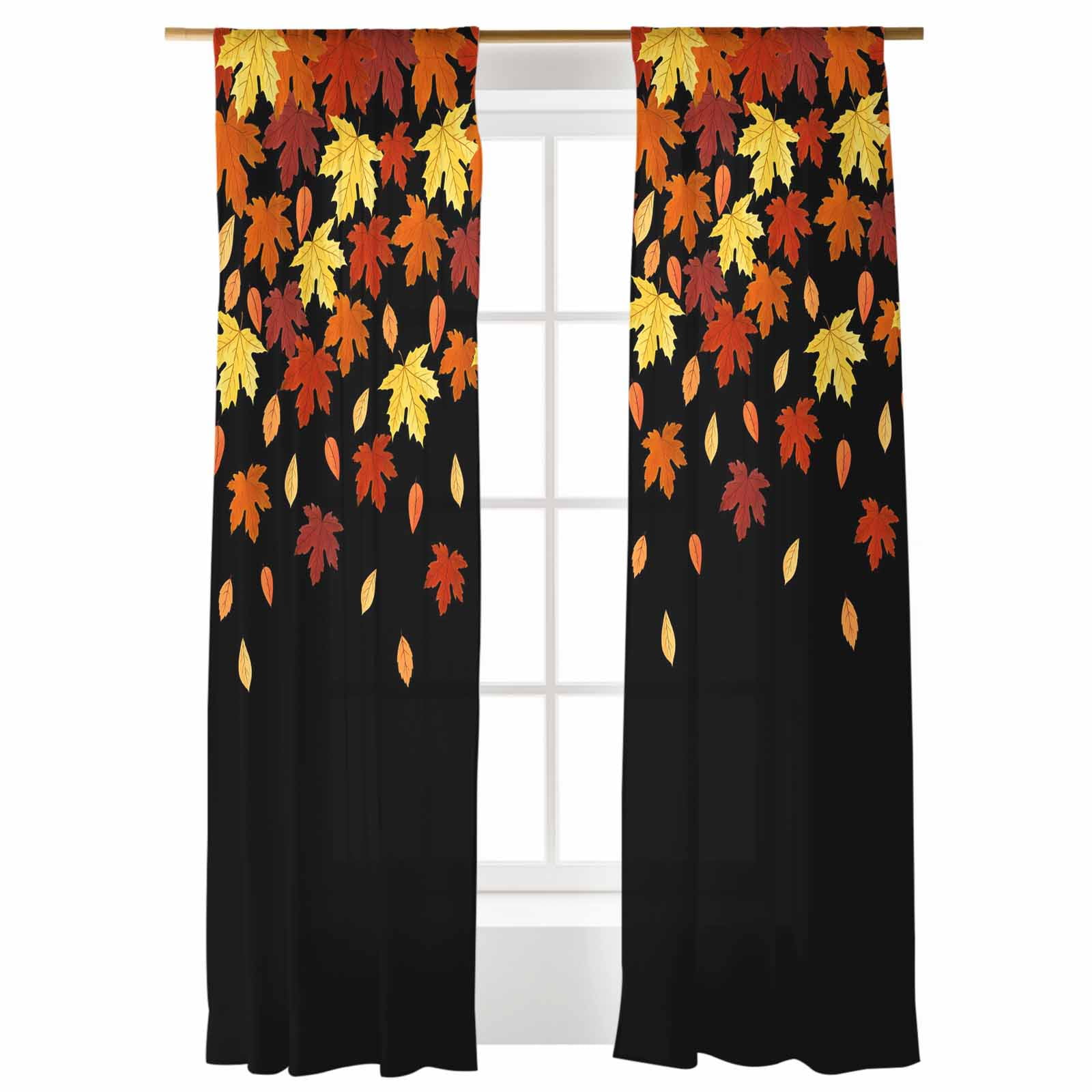 Fall Sheer Curtains 108 inches Long, Maple Leaf Thanksgiving Leaves ...