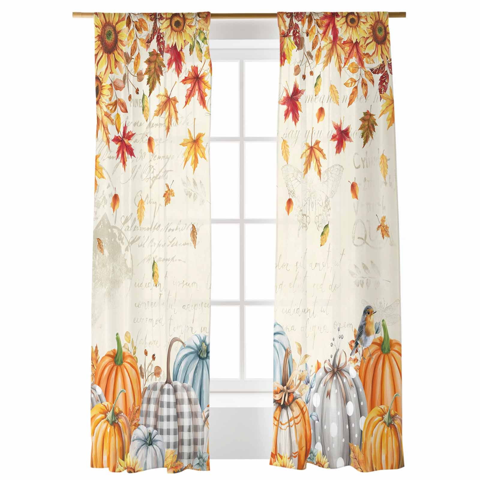 Fall Sheer Curtains 108 inches Long, Pumpkin Thanksgiving Sunflower ...