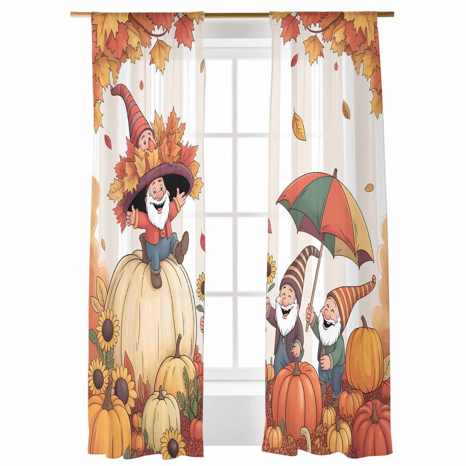 Fall Sheer Curtains 108 inches Long, Thanksgiving Cute Gnome Pumpkin ...
