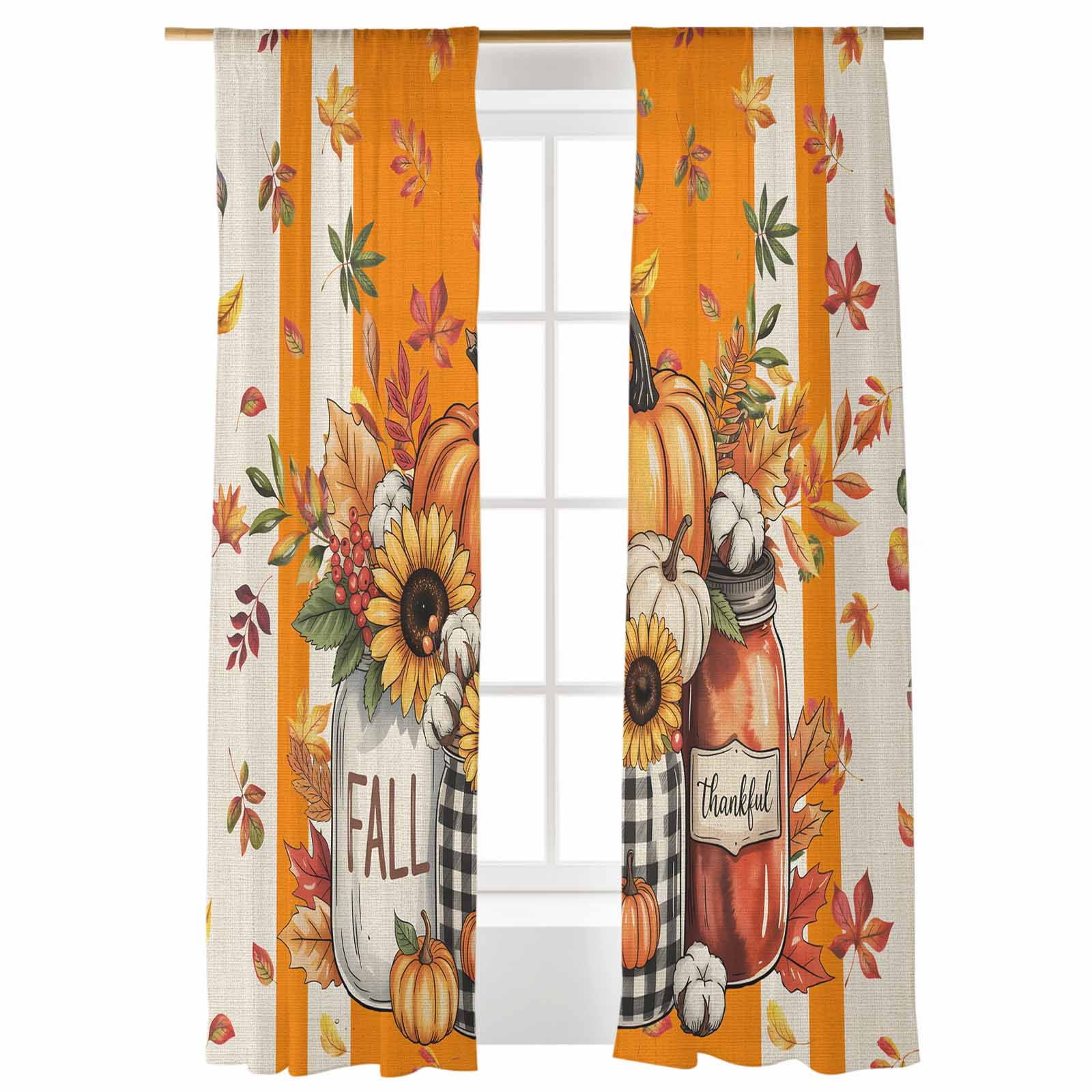 Fall Sheer Curtains 108 inches Long, Thanksgiving Watercolor Pumpkin ...