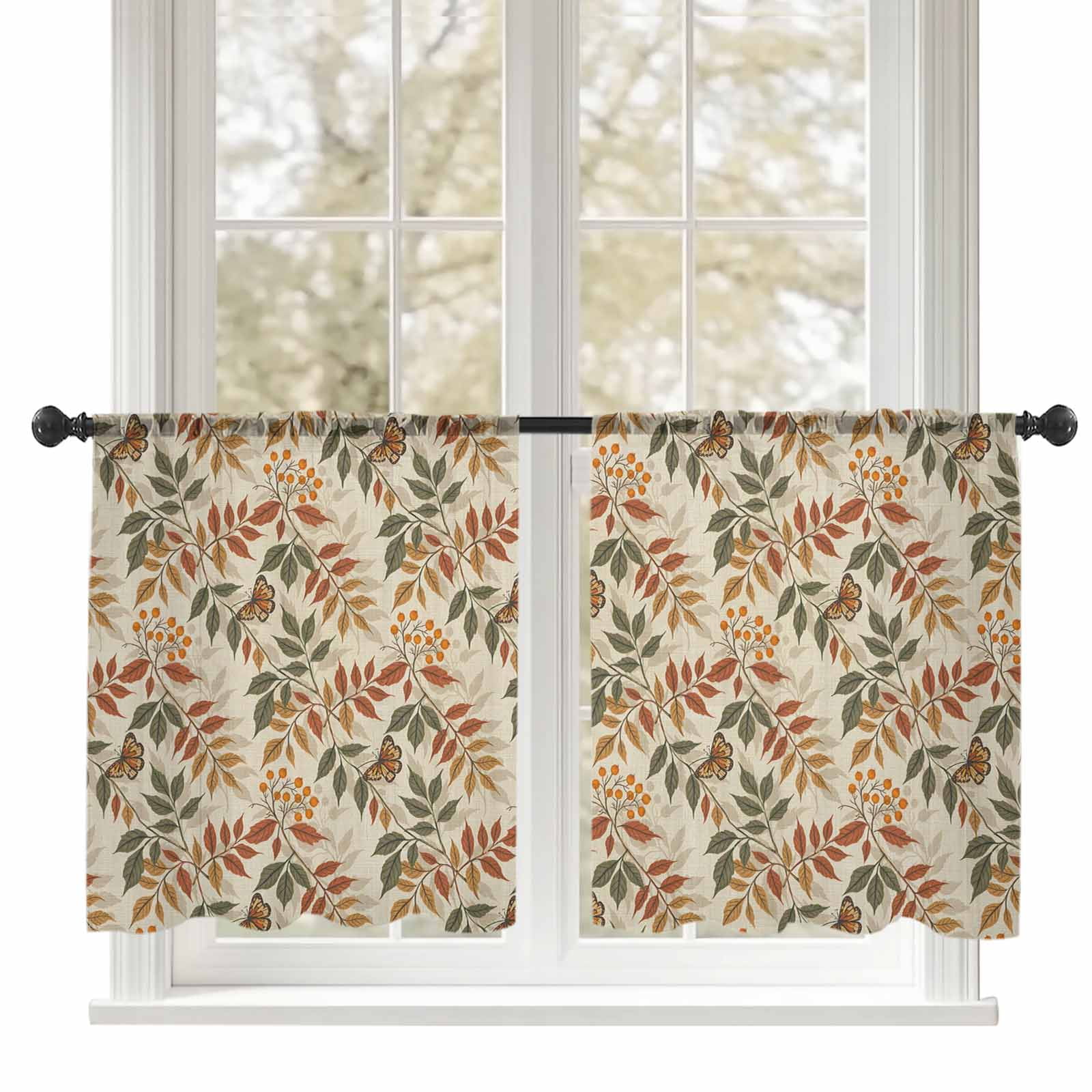 Fall Sheer Curtains 45 inches Long, Fallen Leaves Vintage Leaf Linen ...