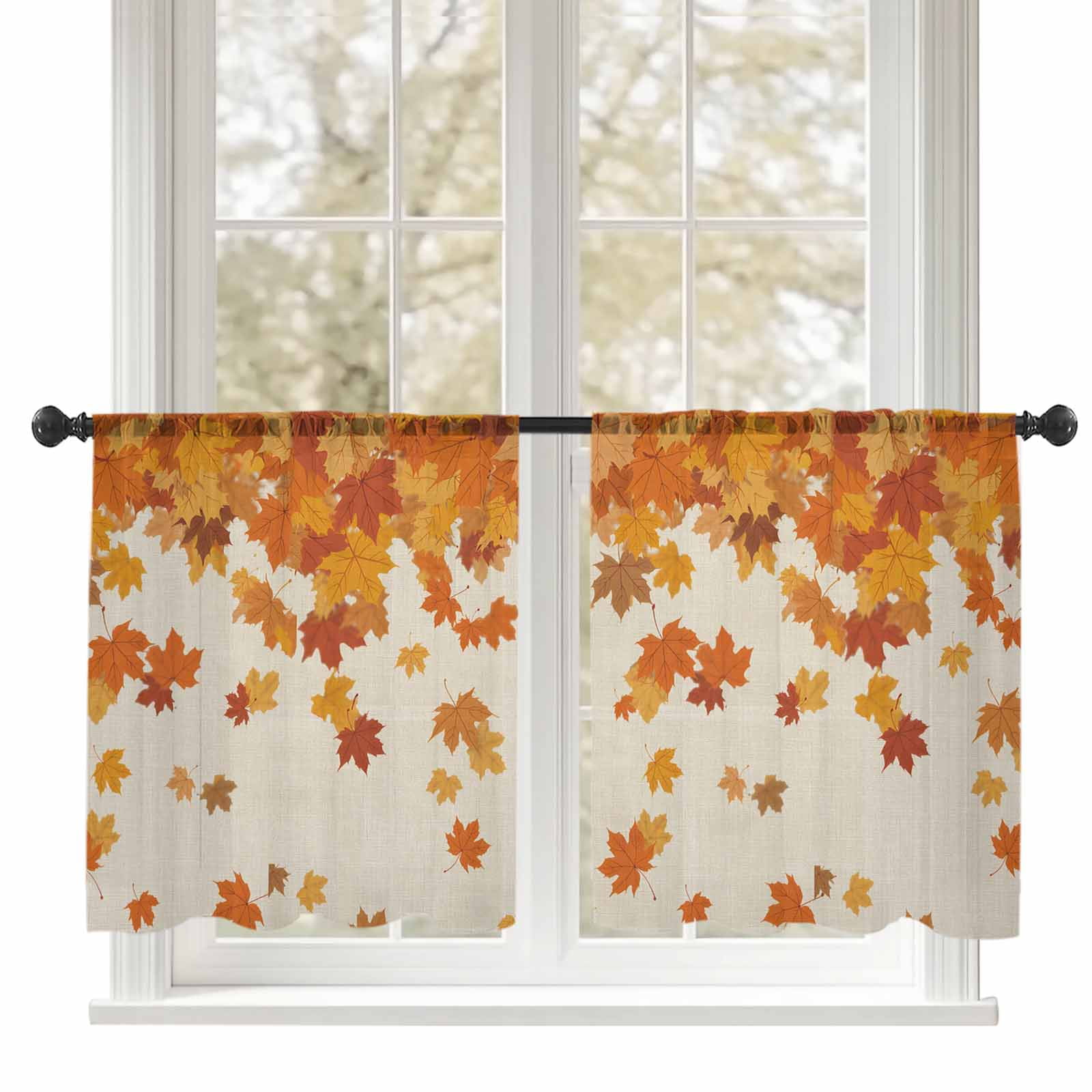 Fall Sheer Curtains 45 inches Long, Leaves Orange Maple Leaf Deciduous ...