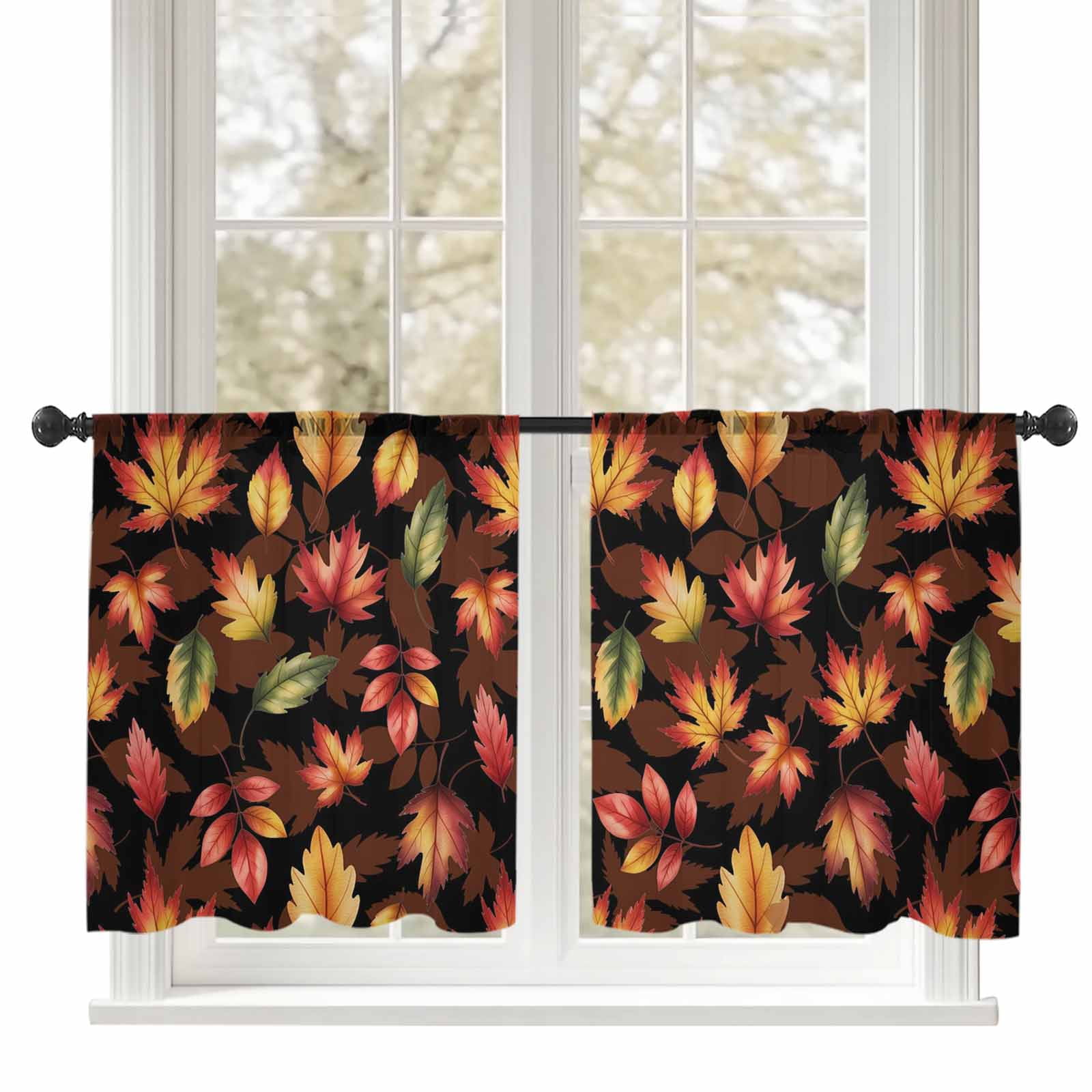 Fall Sheer Curtains 45 inches Long, Maple Leaf Country Watercolor Retro ...