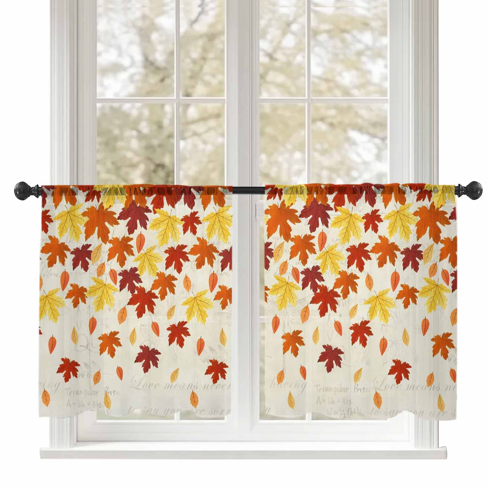 Fall Sheer Curtains 45 inches Long, Maple Leaf Thanksgiving Leaves ...