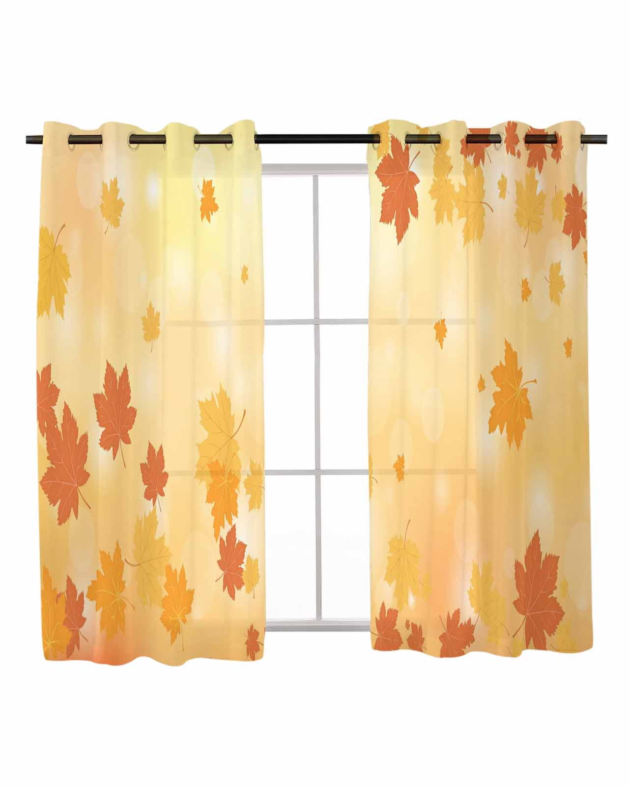 Fall Sheer Curtains 54 Inch Length 2 Panels Thanksgiving Autumn Maple ...