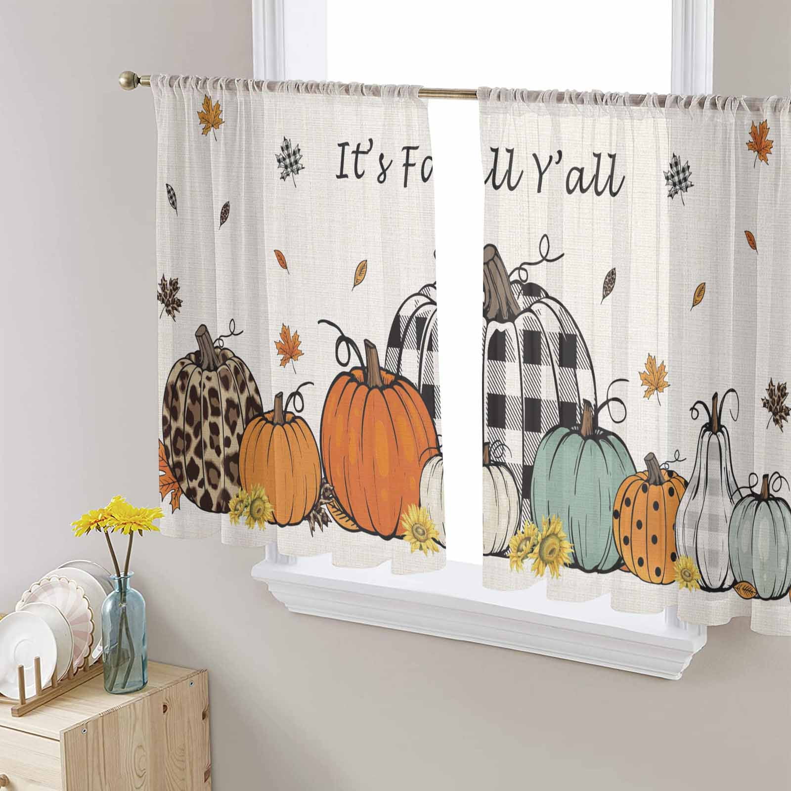 Fall Sheer Curtains 54 Inches Length 2 Panels Set, Window Sheer ...