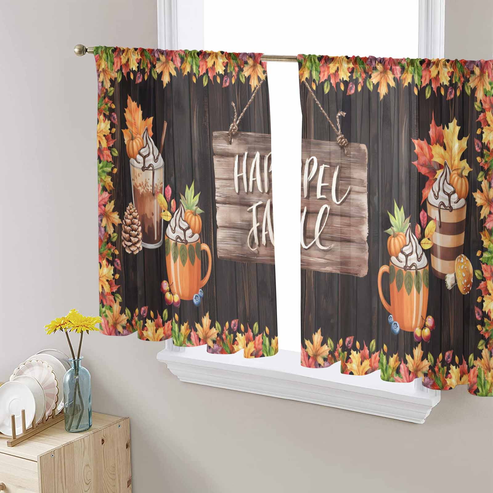 Fall Sheer Curtains 54 Inches Length 2 Panels Set, Window Sheer ...