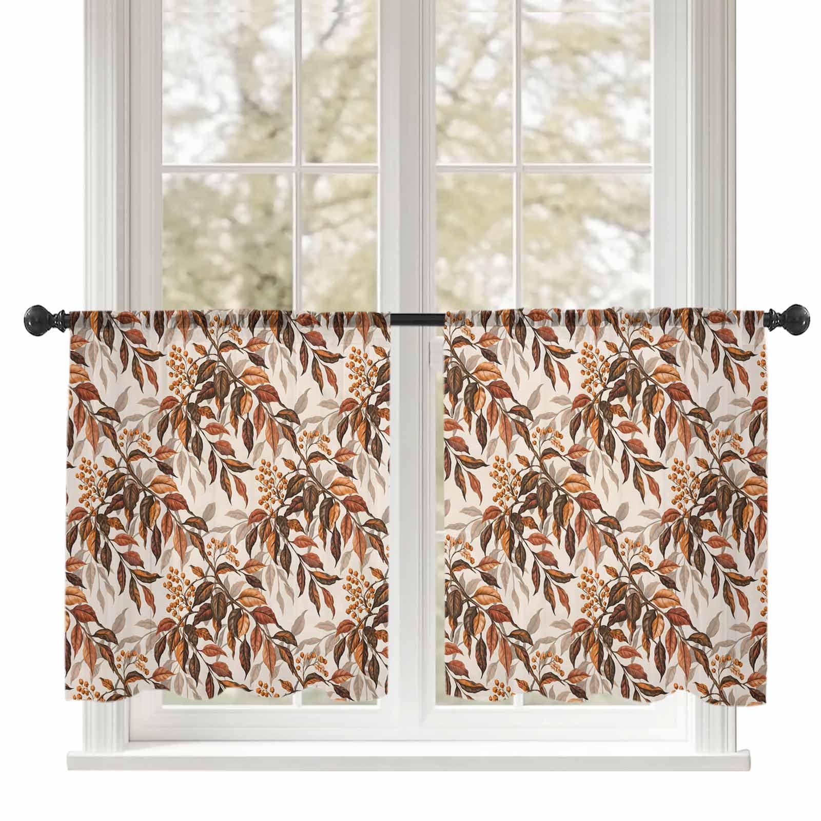 Fall Sheer Curtains 54 inches Long, Plant Country Watercolor Orange ...