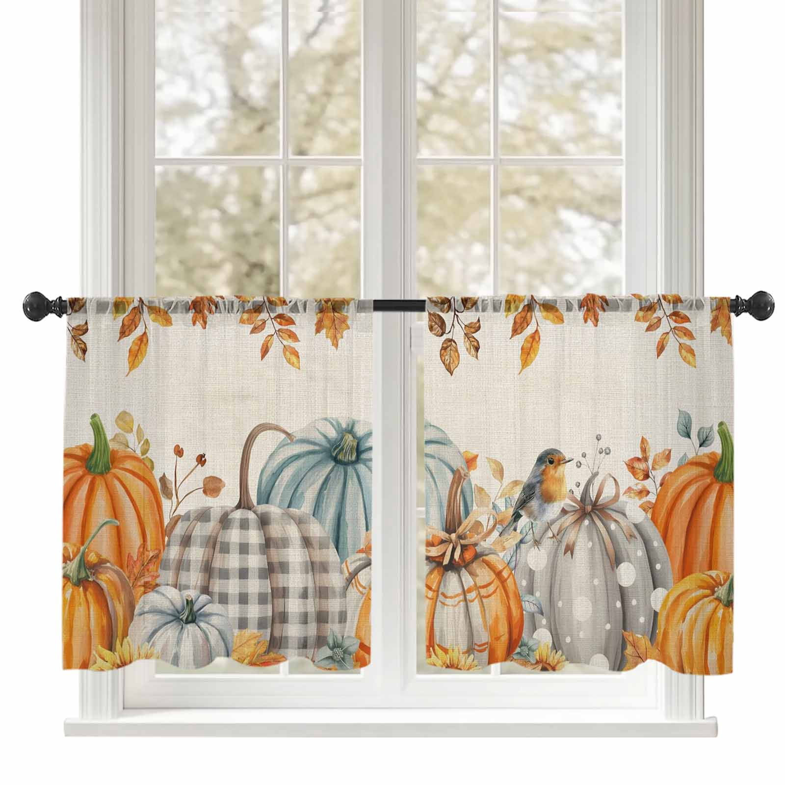Fall Sheer Curtains 54 inches Long, Pumpkin Thanksgiving Sunflower ...