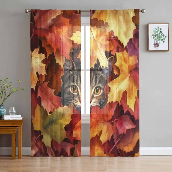 Fall Sheer Curtains 63 Inches Length 2 Panels Set, Window Sheer ...