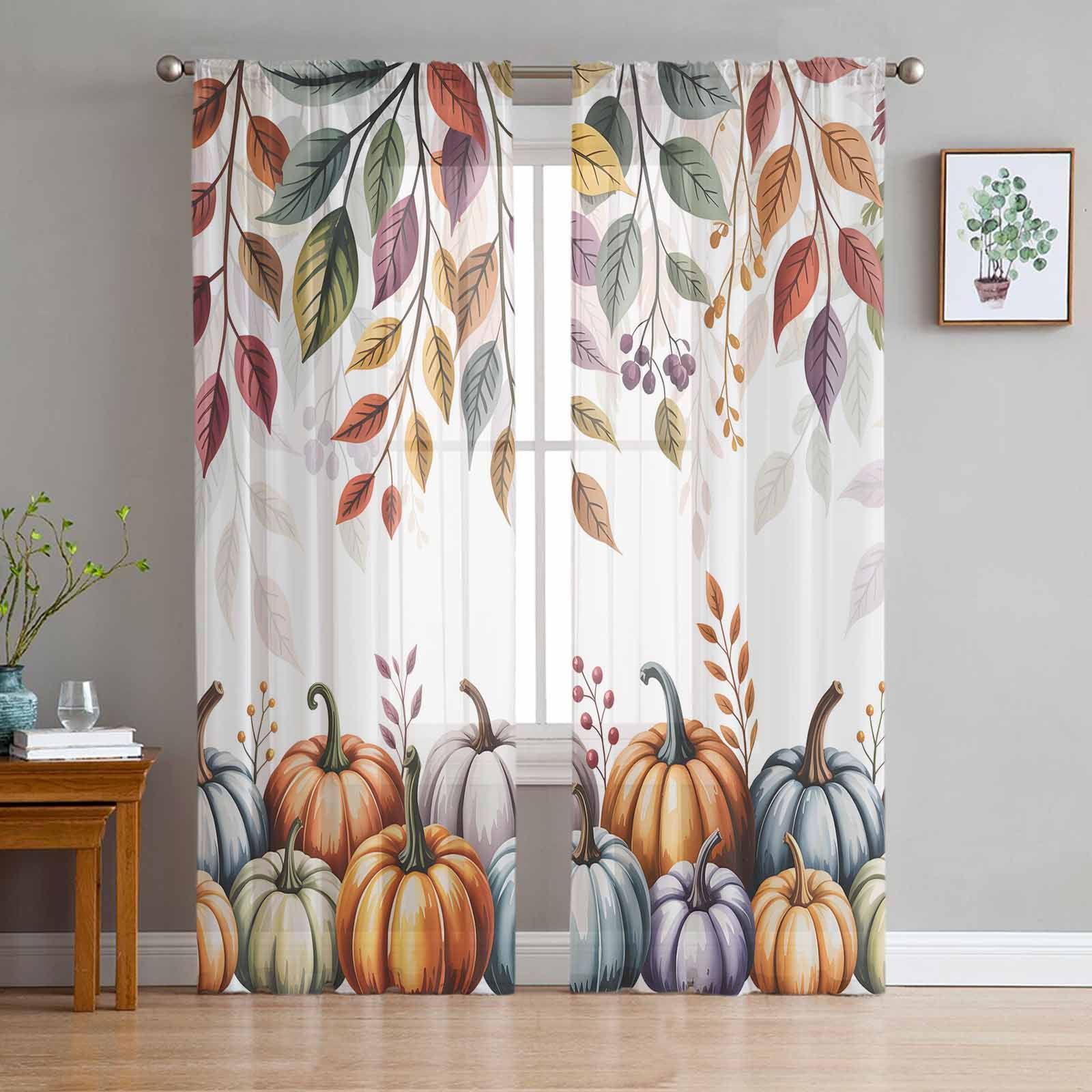 Fall Sheer Curtains 63 Inches Length 2 Panels Set, Window Sheer ...