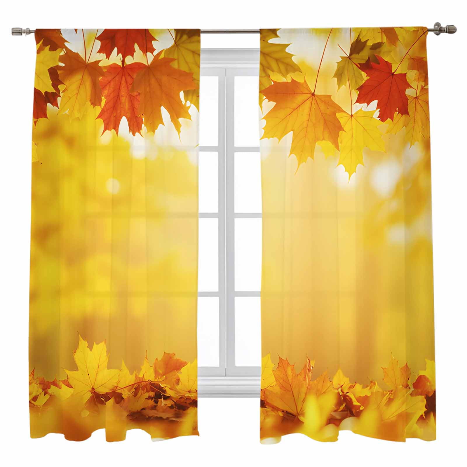 Fall Sheer Curtains 63 inches Long, Leaf Maple Leaf Fallen Leaves ...