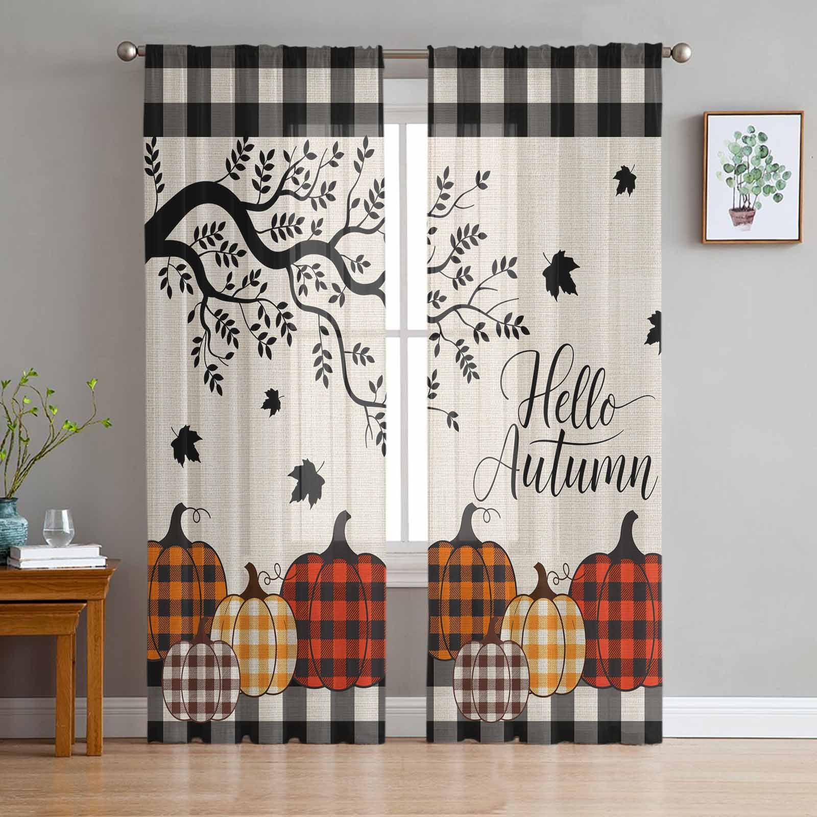 Fall Sheer Curtains 72 Inches Long 2 Panels Set, Window Sheer Curtains ...