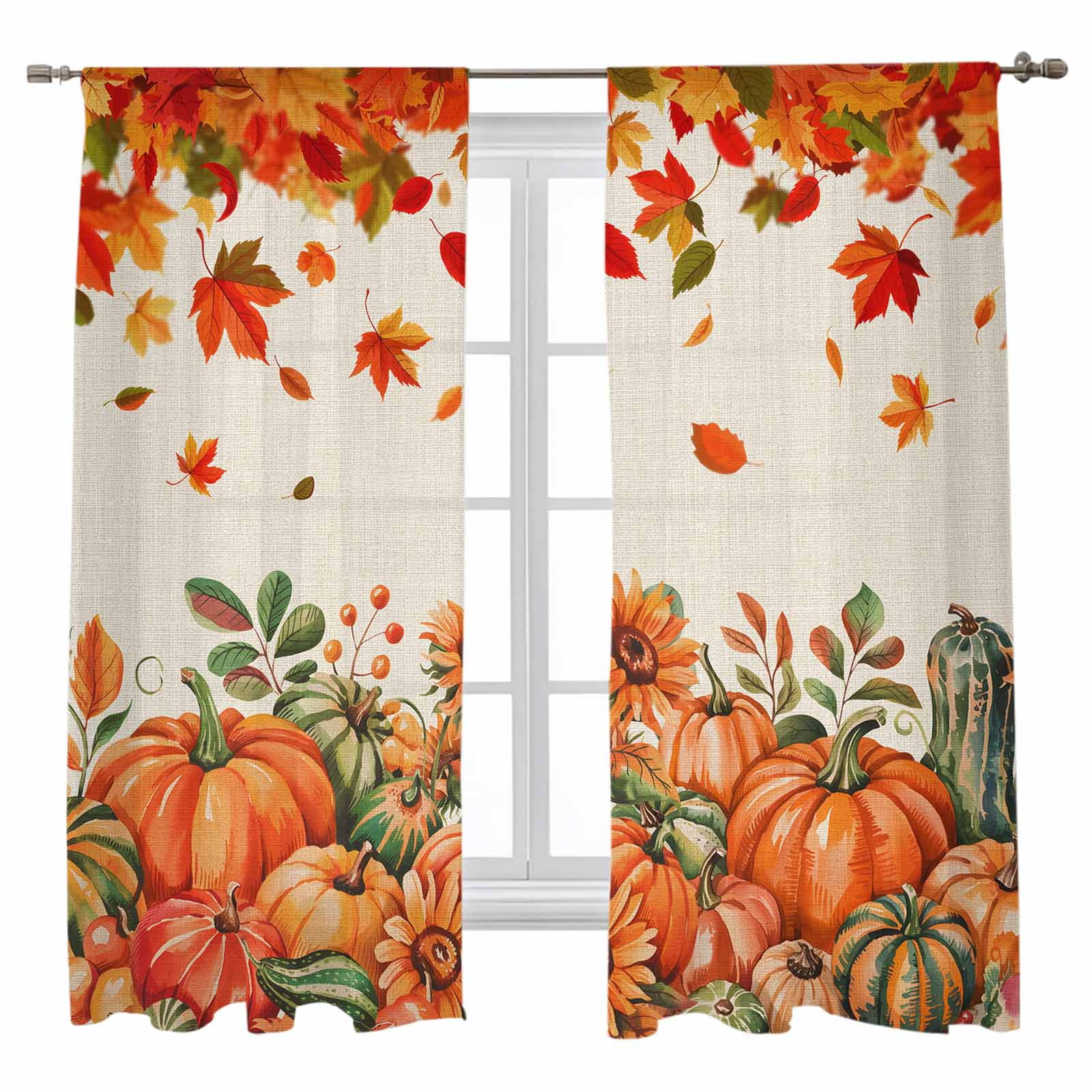Fall Sheer Curtains 72 inches Long, Plant Maple Leaf Deciduous Pumpkin ...