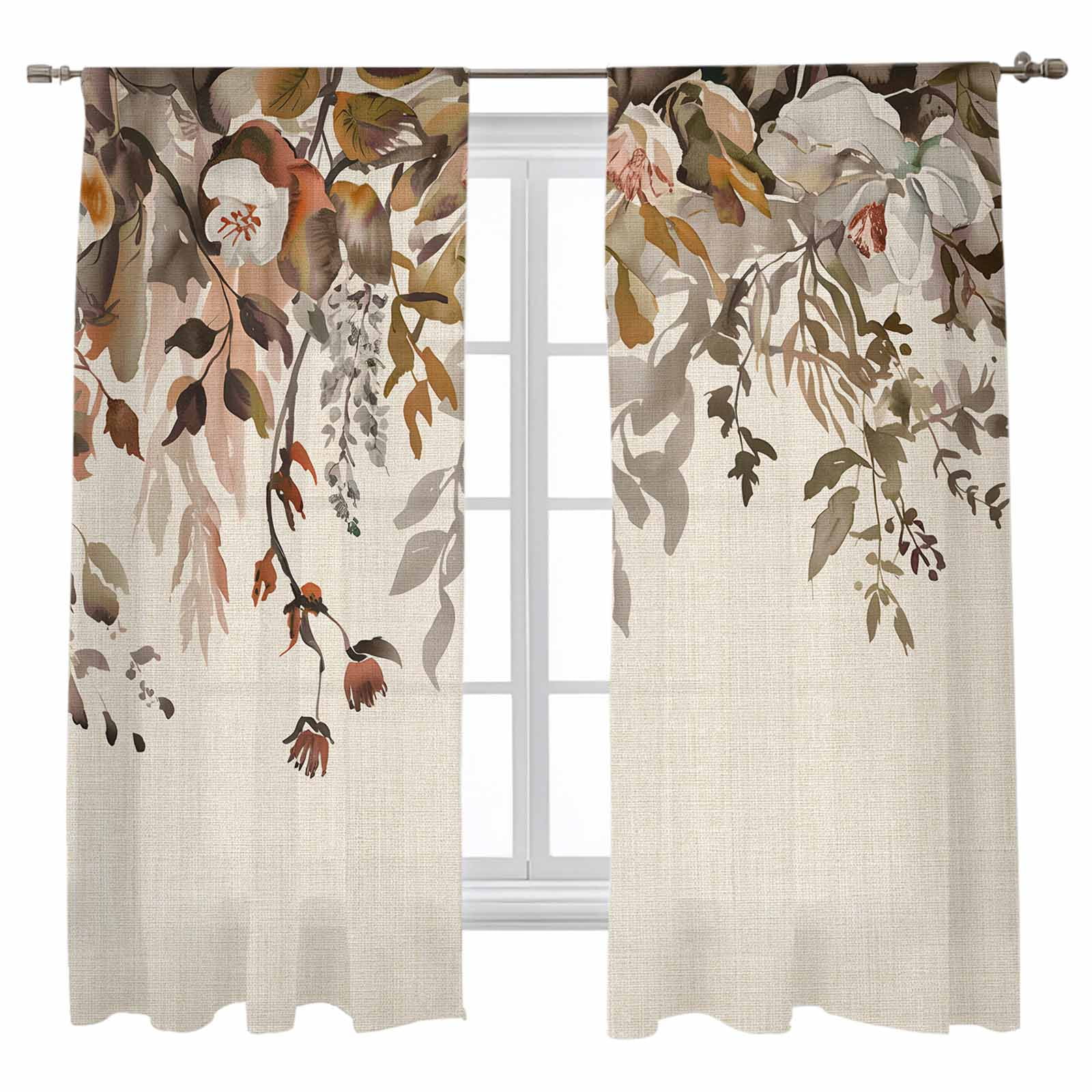 Fall Sheer Curtains 72 inches Long, Plant Vintage Eucalyptus Leaf Linen ...