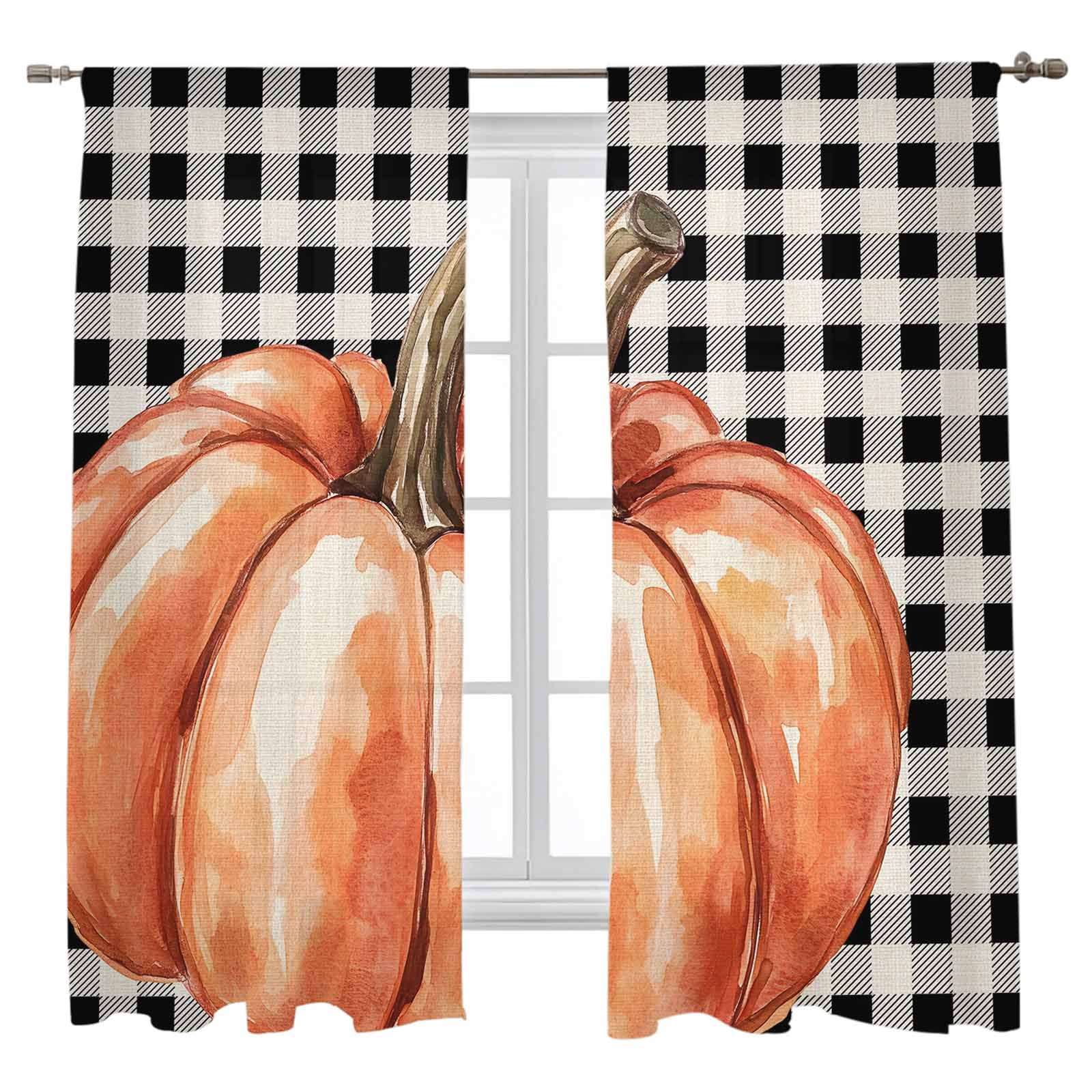Fall Sheer Curtains 72 inches Long, Pumpkin Autumn Harvest Plant ...