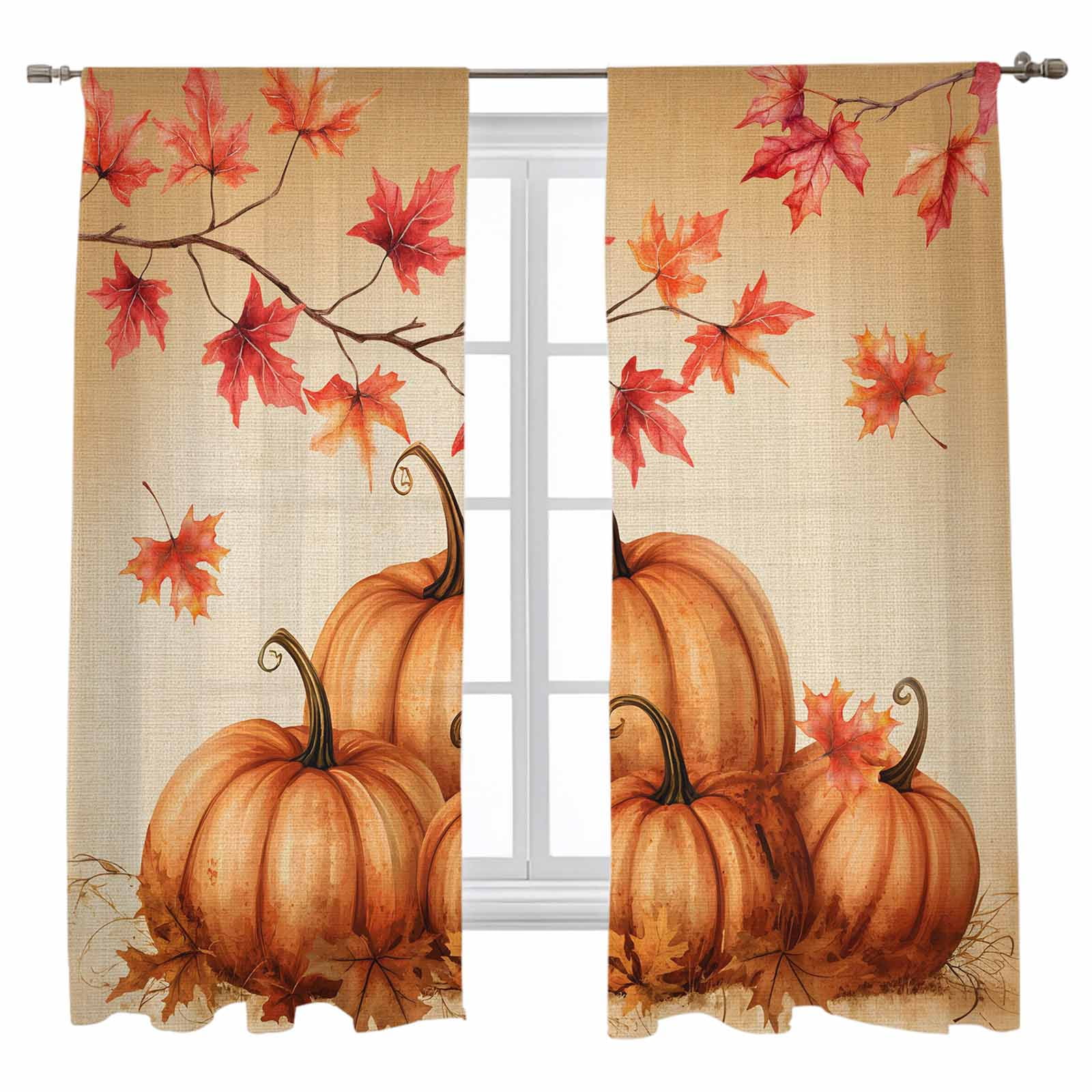 Fall Sheer Curtains 72 inches Long, Pumpkin Retro Maple Leaf Orange ...