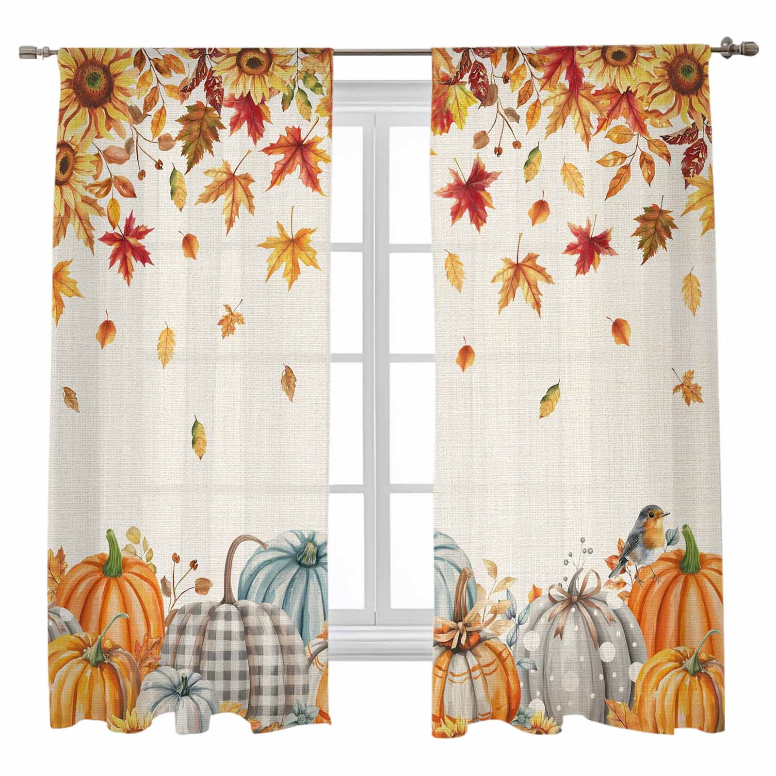 Fall Sheer Curtains 72 inches Long, Pumpkin Thanksgiving Sunflower ...