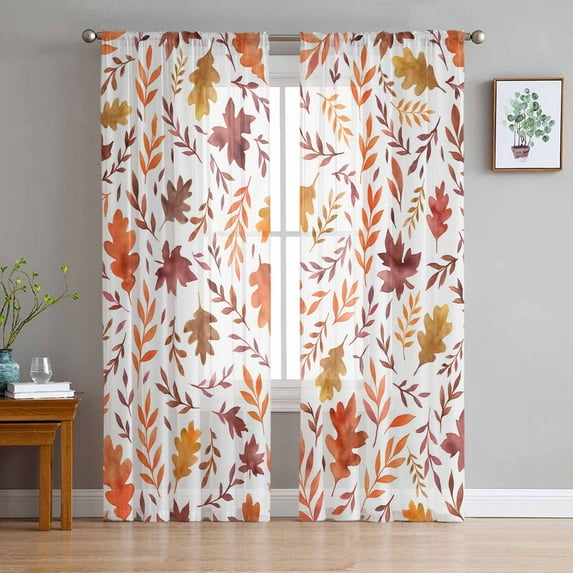 Fall Sheer Curtains 84 Inches Long 2 Panels Set, Window Sheer Curtains ...